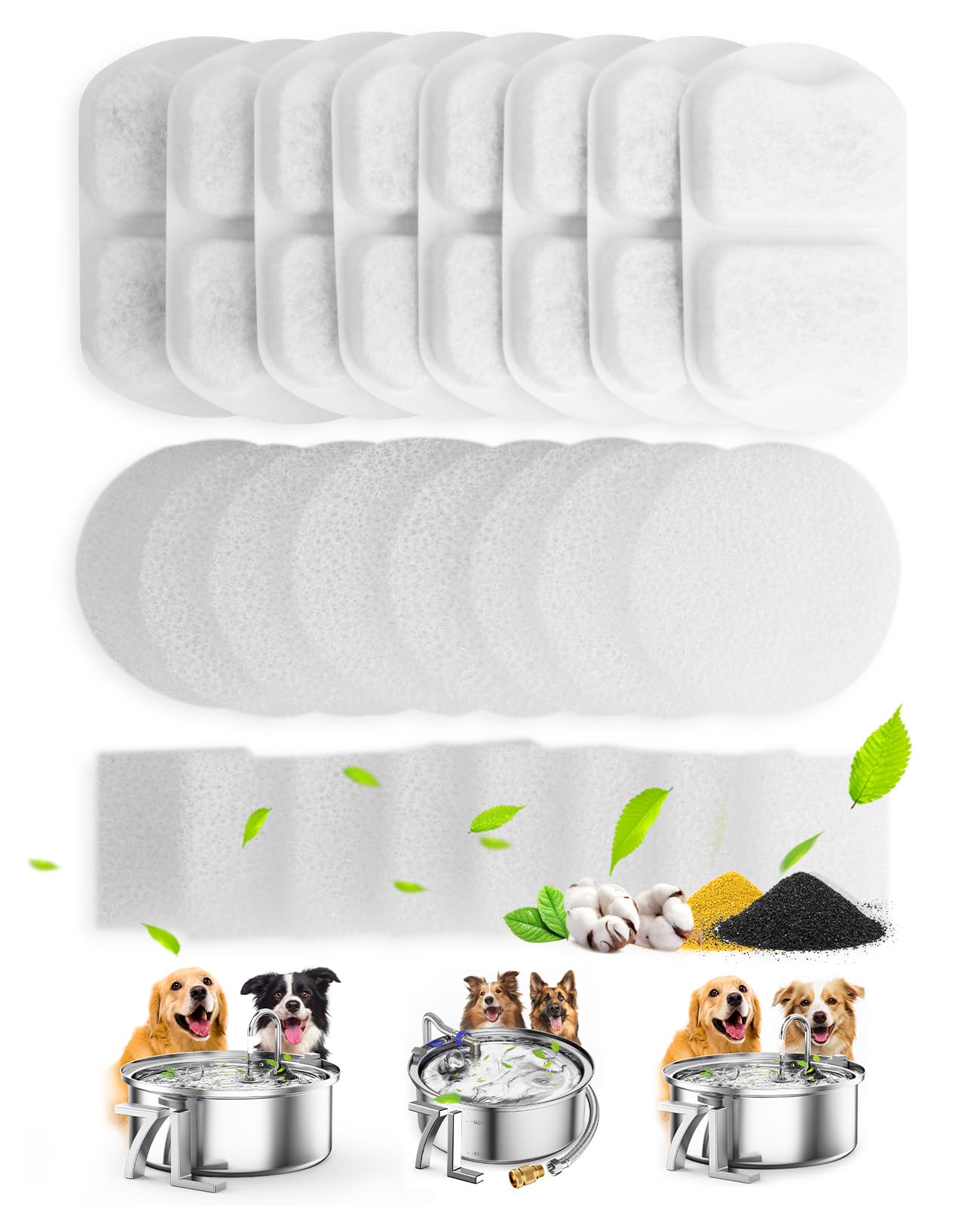 oneisall Dog Water Fountain for Large Dogs,7L/230oz/1.8G Stainless Steel Dog Fountain Super Quiet with Triple Filtration,Great for Large Dogs Cats and Multi-Pet Home (8Set Filters for 7L Dog Fountain)