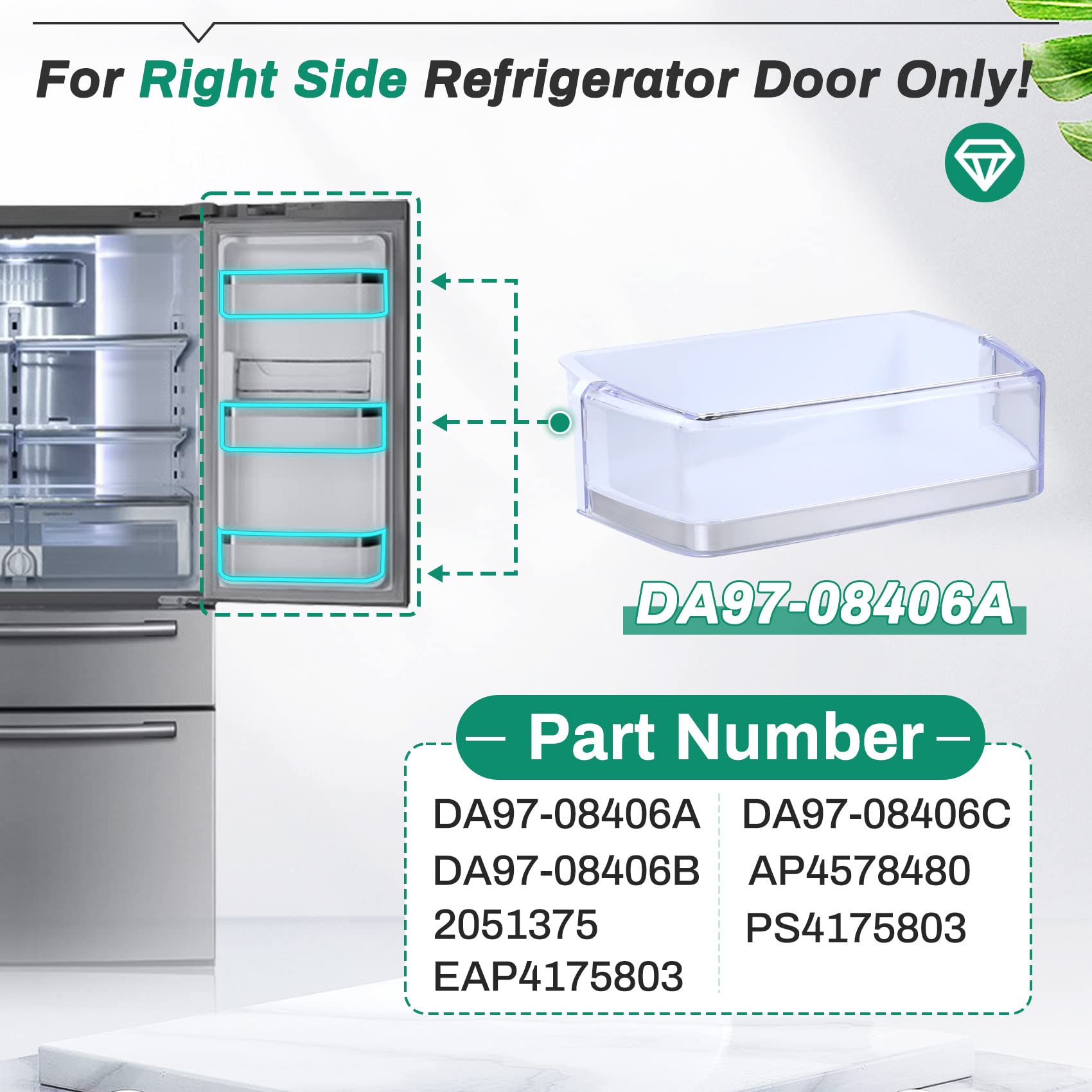 Upgraded DA97-08406A, DA97-08406B/C Refrigerator Door Bin Shelf Replacement for samsung RF4287/RF4289 Right Side Door, Replace AP4578480, 2051375, PS4175803, EAP4175803, DA63-05392B/A, DA63-05391