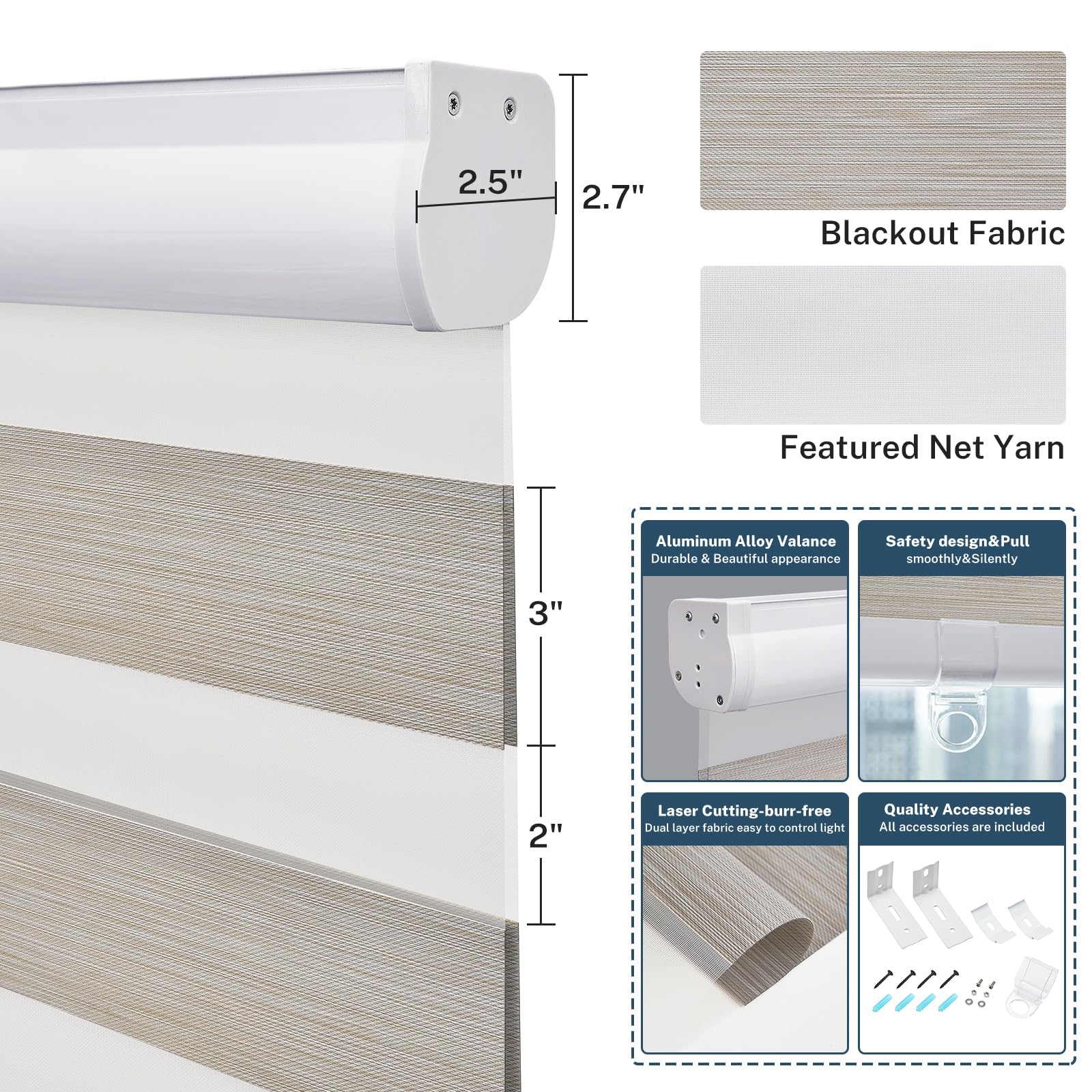 Pasoun Zebra Blinds Cordless Dual layer Window Shades Blackout Roll up Blinds Light Control Day and Night Easy to Install Roller Shades for Home( Autumn,18" W X 48" H )