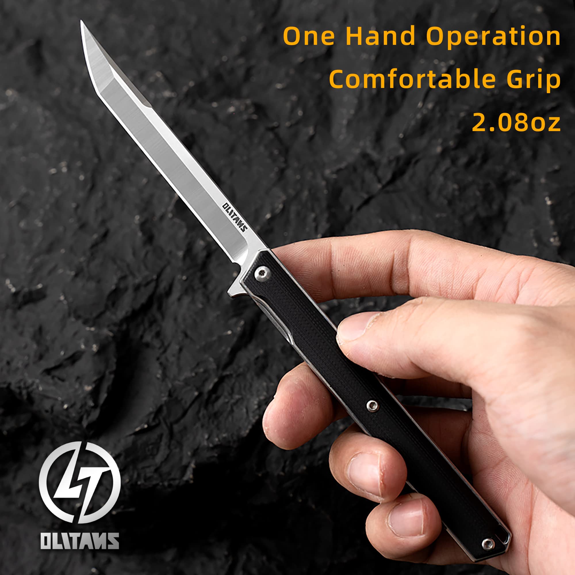 OLITANS G022 Folding Pocket Knife, EDC Flipper Knife, 3.5inche Satin Blade, Ball Bearing, Liner Lock, G10 Handle, Deep Carry Pocket Clip 2.08oz (Army green)