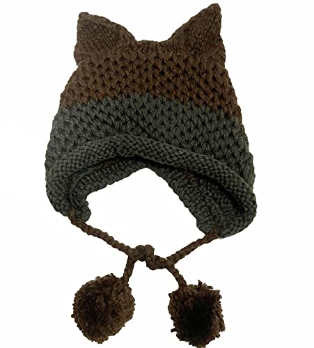 SUNONE11HKA Fox Ears Beanie Winter Warm Handmade Knitted Pompom Caps Crochet Hat
