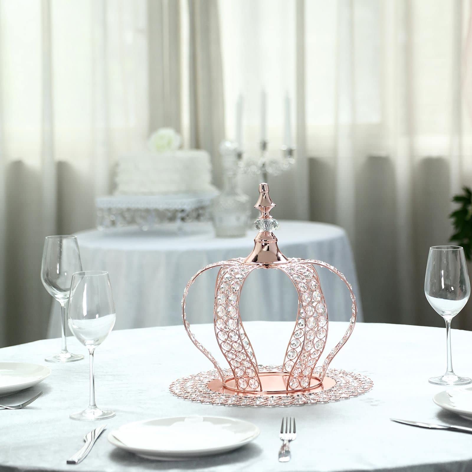 TABLECLOTHSFACTORY 14" Rose Gold Crystal Metallic Royal Crown Cake Topper with 168 Acrylic Beads For Wedding Birthday Party Special Event