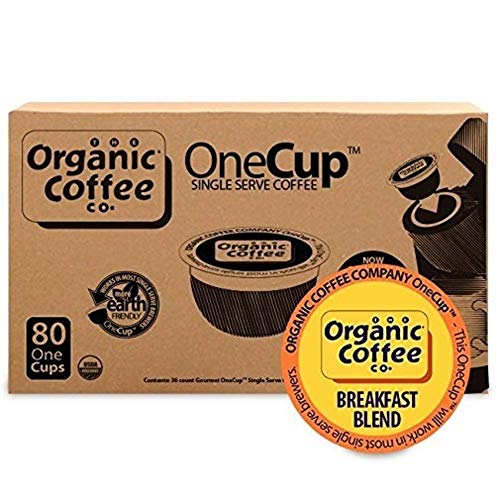 The Organic Coffee Co. Compostable Coffee Pods - Breakfast Blend (80 Ct) K Cup Compatible including Keurig 2.0, Medium Roast, USDA Organic