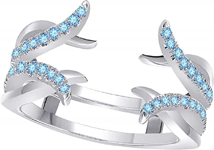 TVS-JEWELS 14k White Gold Plated Blue Topaz Women's Solitaire Ring Guard Wrap Enhancer Jacket Wedding Engagement Ring