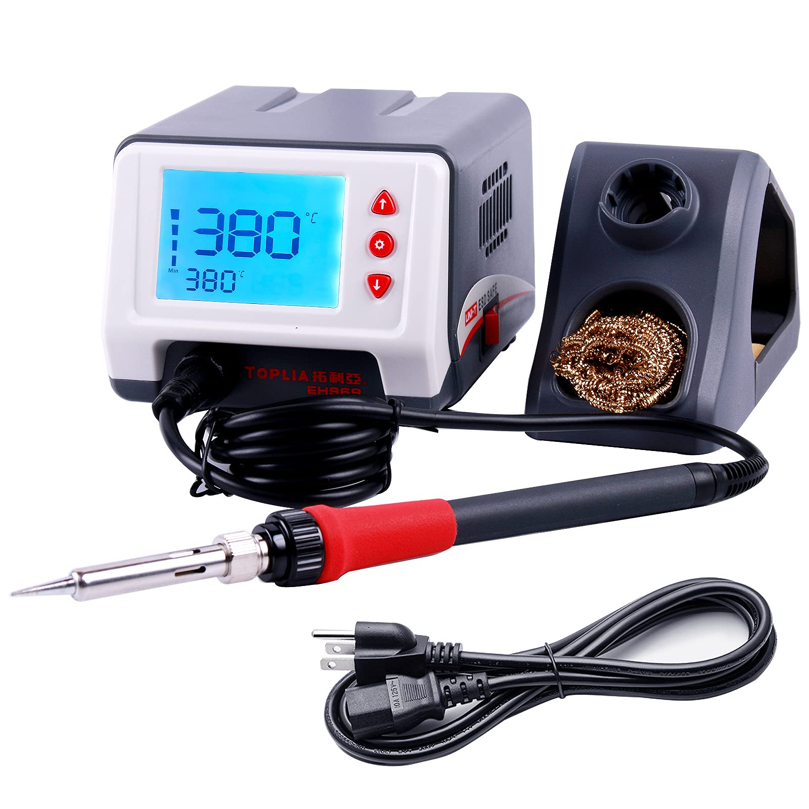 Soldering Station, UNI-T Large LED Display Digital Soldering Iron Kit, 356℉-896℉ Temperature Control;New Type of Drive Circuit Design,Fast Heating Speed; Password Lock; Short Circuited Protection;Gift