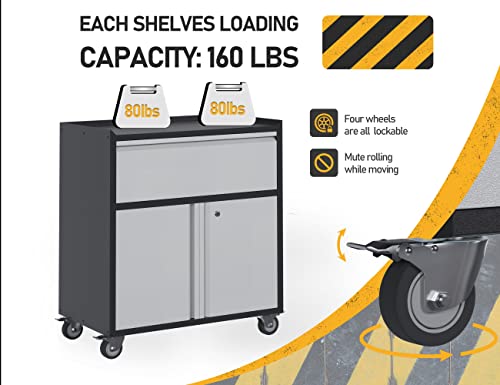 Reemoon Metal Garage Storage Cabinet with Wheels, Rolling Tool Chests & Cabinets with 3 Drawers, Black & Gray