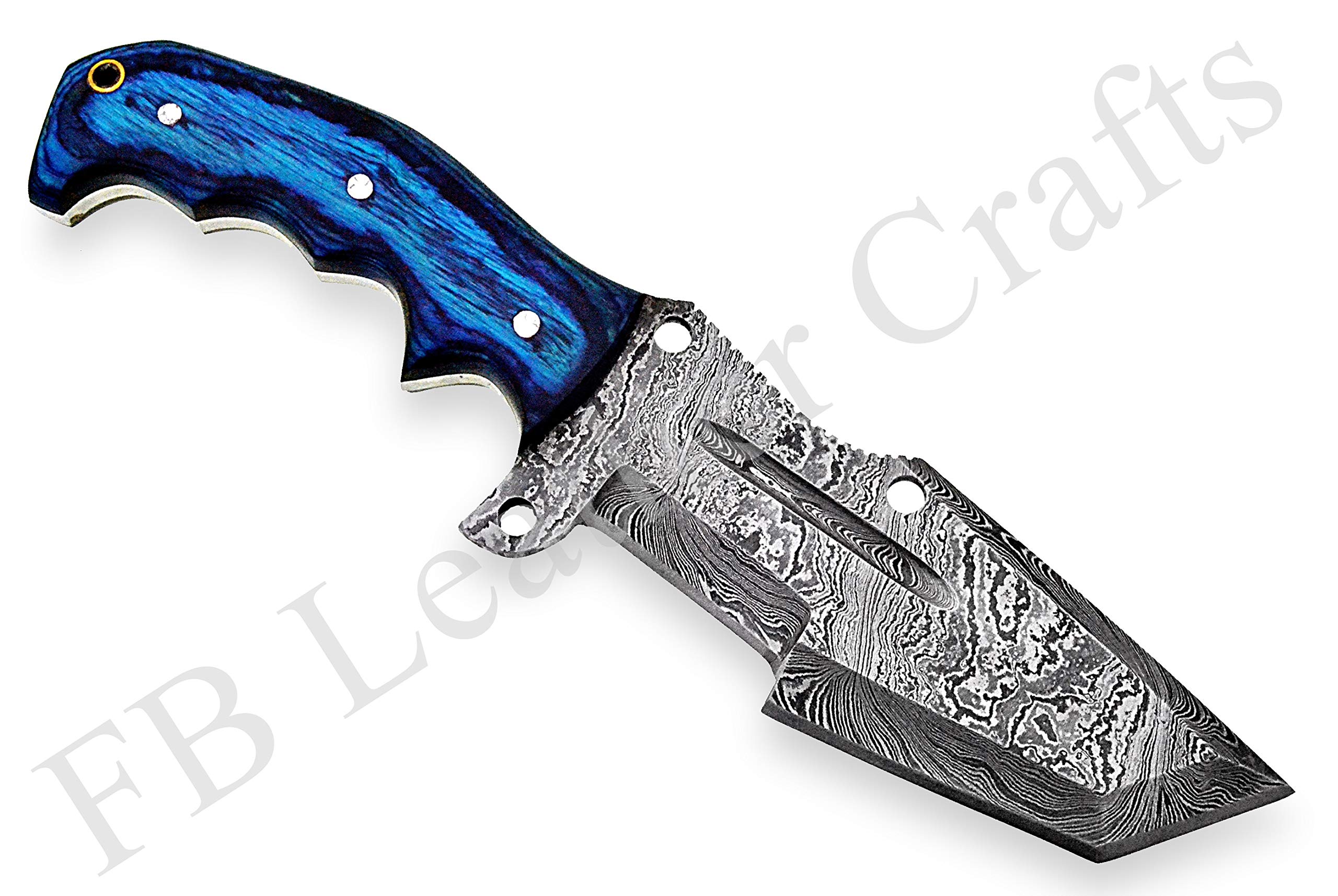 Tactical Combat Custom Made Damascus Steel Hunting Knife/Tracker Knife FBK-15315 Blue (Blue Wood)