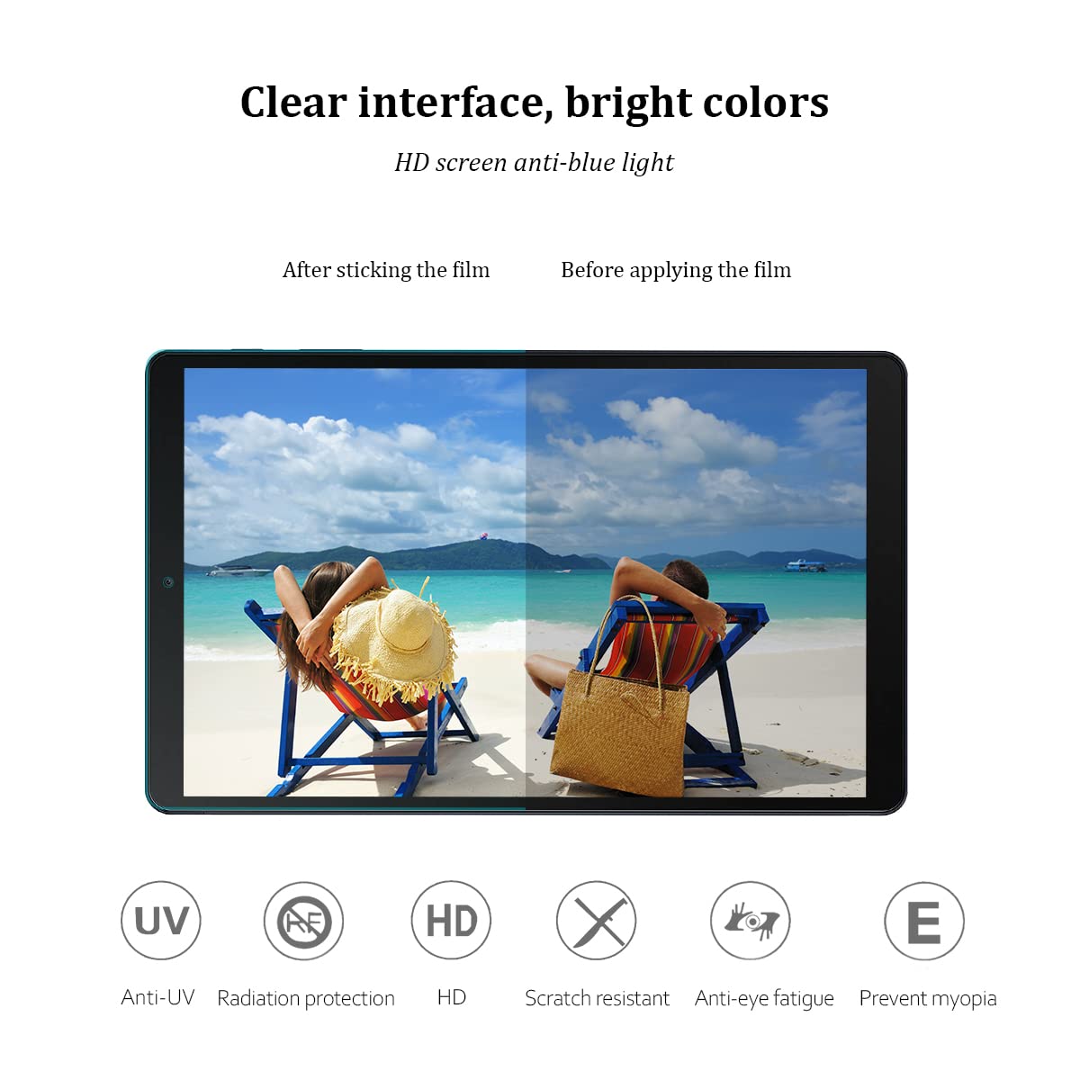 Screen Protector for Galaxy Tab A 10.1 (2019, SM-T510), Filter Blue Light, Anti-Glare, Anti-Fingerprint, 2PCS