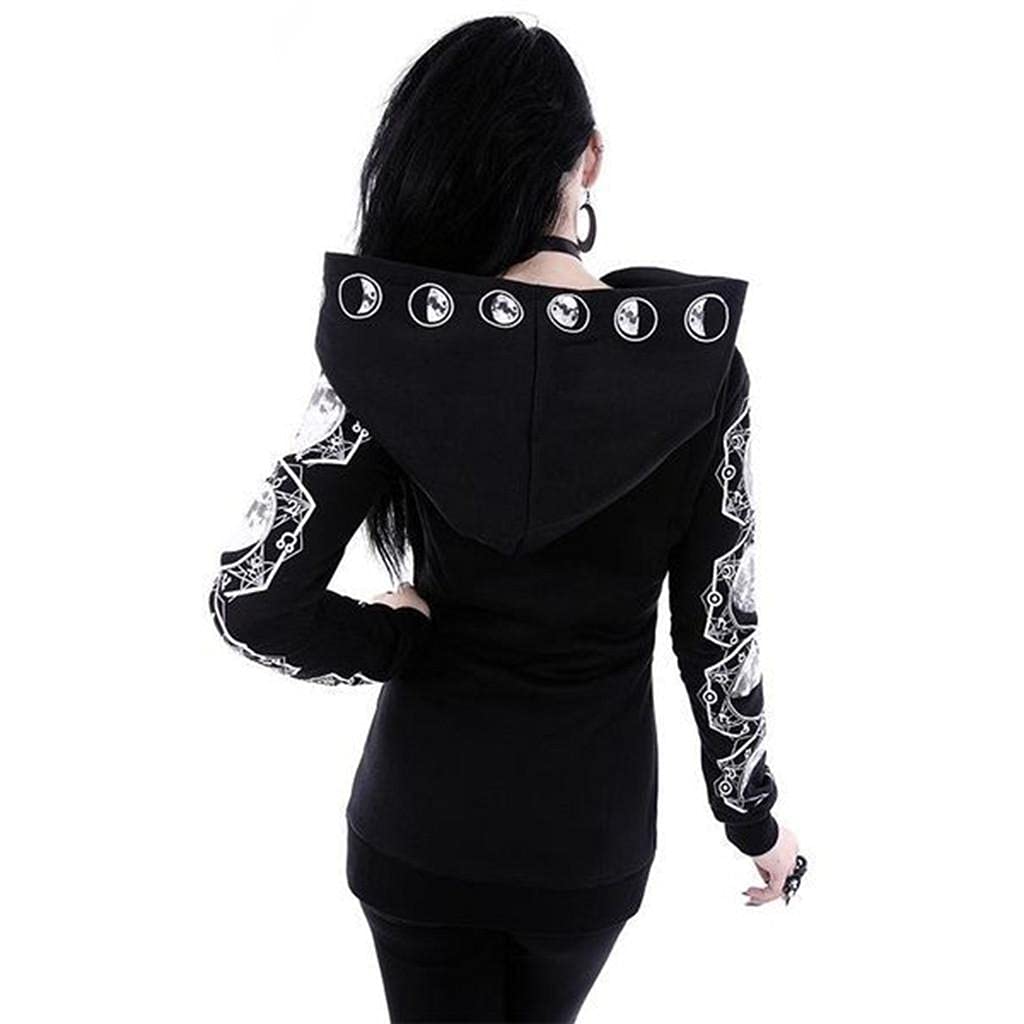 Women Juniors Gothic Punk Rock Long Sleeve Fleece Hoodie Sweatshirt Loose Hooded Pullover Sweaters Tops