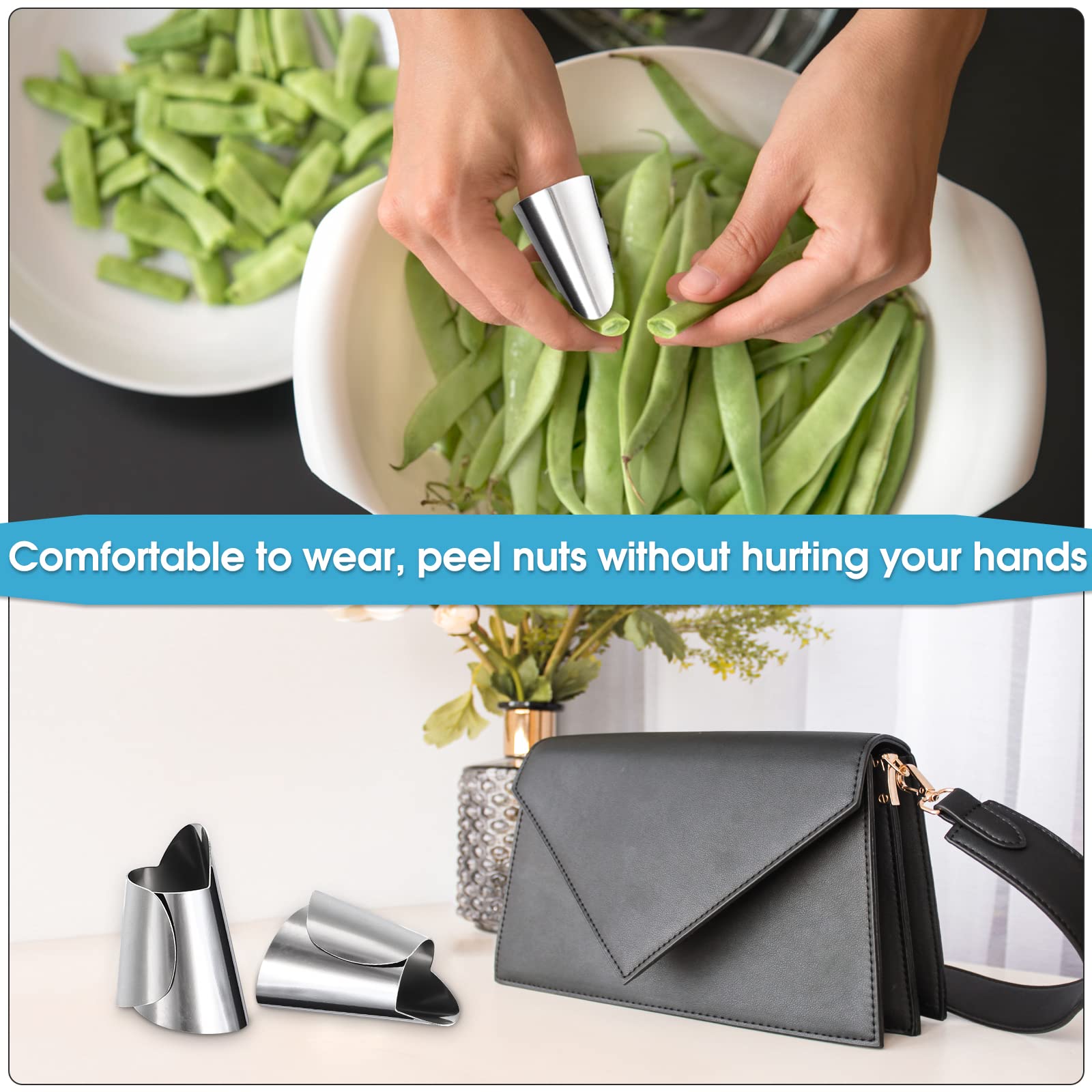 VYH Multifunctional Stainless Steel Finger Protector, Stainless Steel Cutting Protector, Multifunctional Tool For Peeling Beans, Chestnuts And Nuts, Adjustable Size Nail Protector. (10 Pieces)
