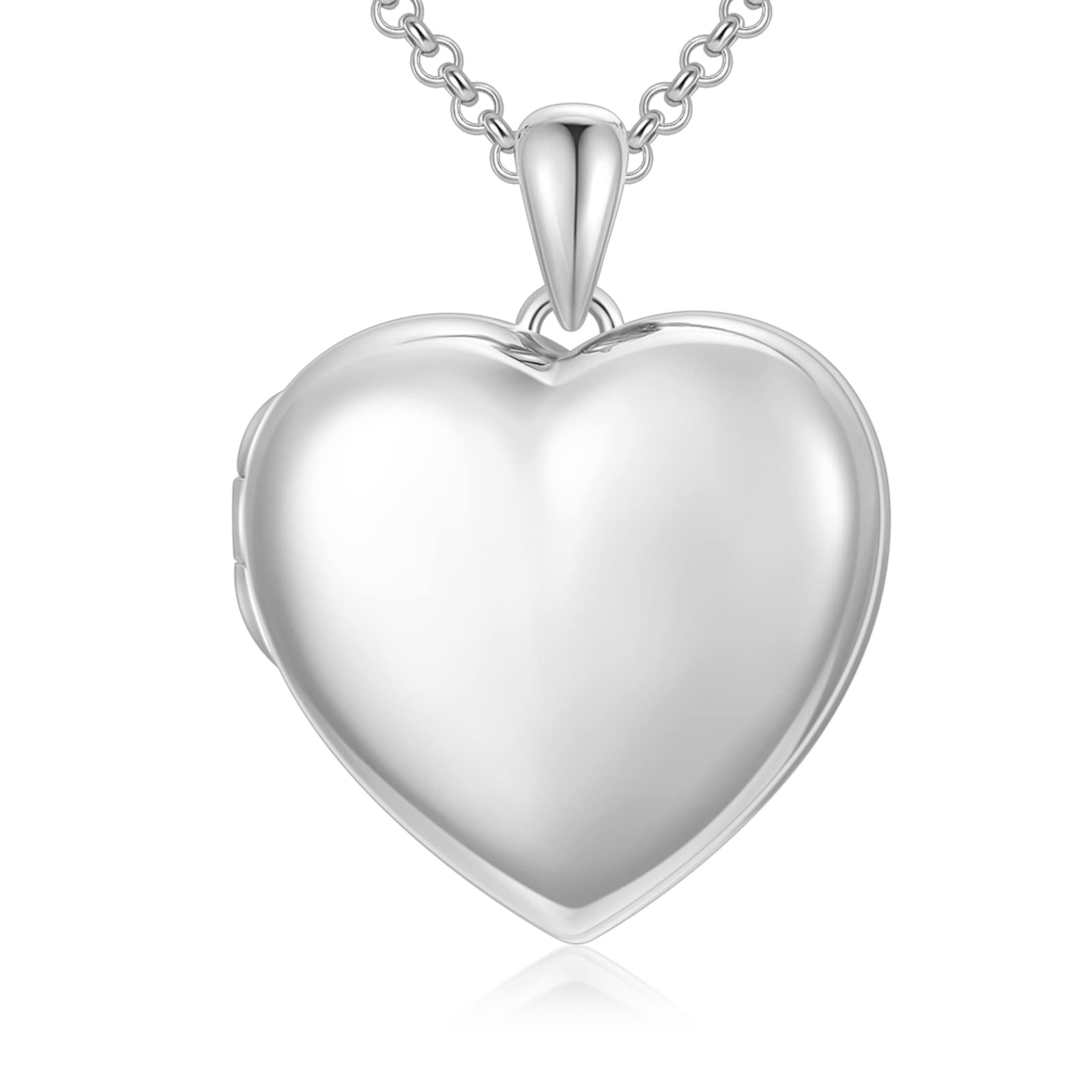 SOULMEET 10k White Gold Minimalist Style Blank Heart Locket Necklace That Holds Pictures Photo Locket Necklace, 20" Gold Plated Silver Chain (Locket only)