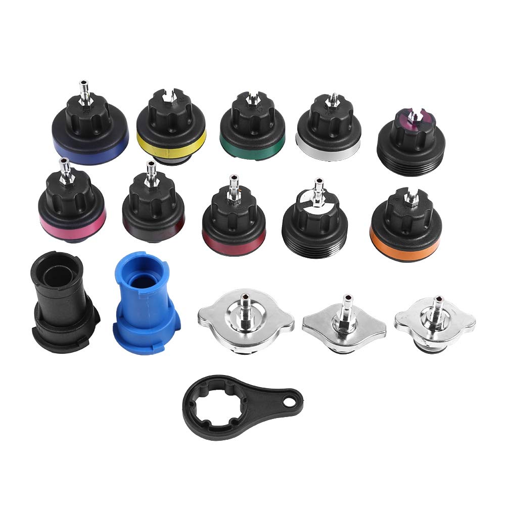 Qiilu Universal Car Radiator Pressure Tester Kit 18pcs Cooling System Tester Kit Water Leak Detector Kit Tools Coolant System Pressure Tester Vehicle