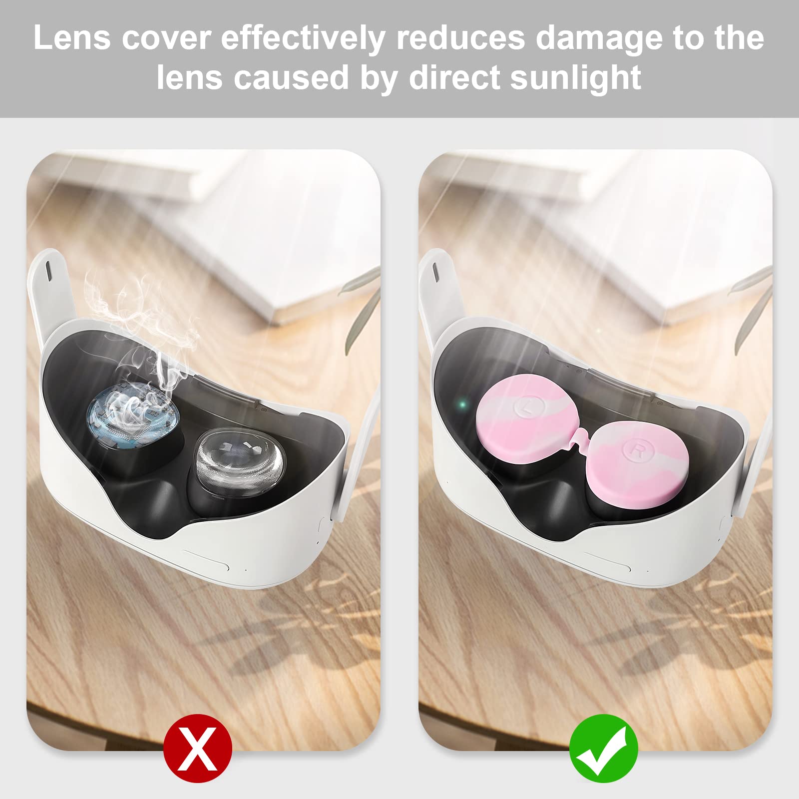 TOMSIN VR Silicone Face Cover, Full Coverage Grips Cover, Shell Front Cover with Lens Cover, Anti-Throw Protector with Adjustable Knuckle Straps Accessories Set for Oculus Quest 2 (Pink)
