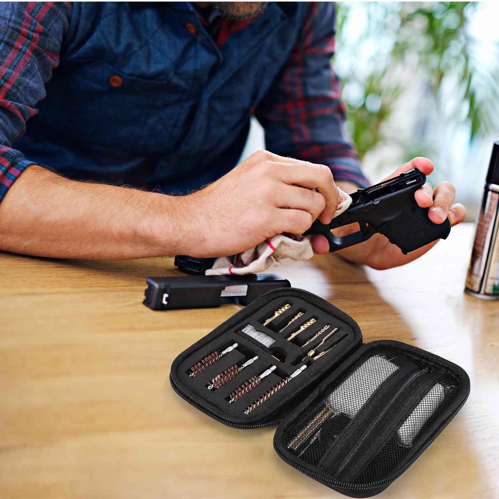 UrbanX Universal Handgun Cleaning kit for Dan Wesson M1911 ACP Pistol .45 ACP Pistol Cleaning Kit Bronze Bore Brush and Plastic Jags Tips with Zippered Compact Case