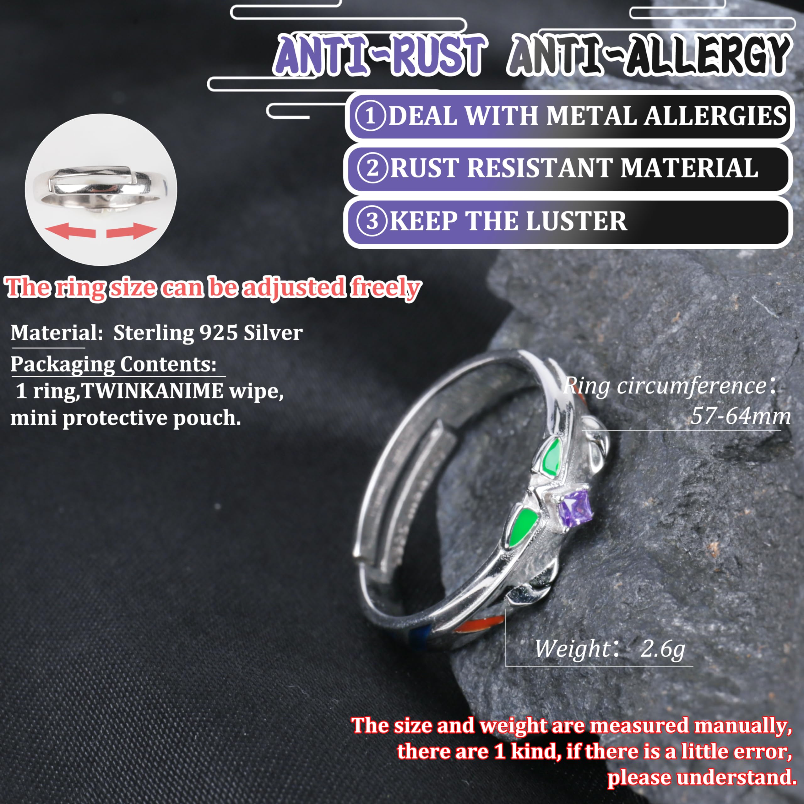 TWINKANIME Anime EVA Ayanami Rei -''All 2-'' S925 Sliver Ring Cosplay Accessory High Durability Adjustable Ring, White