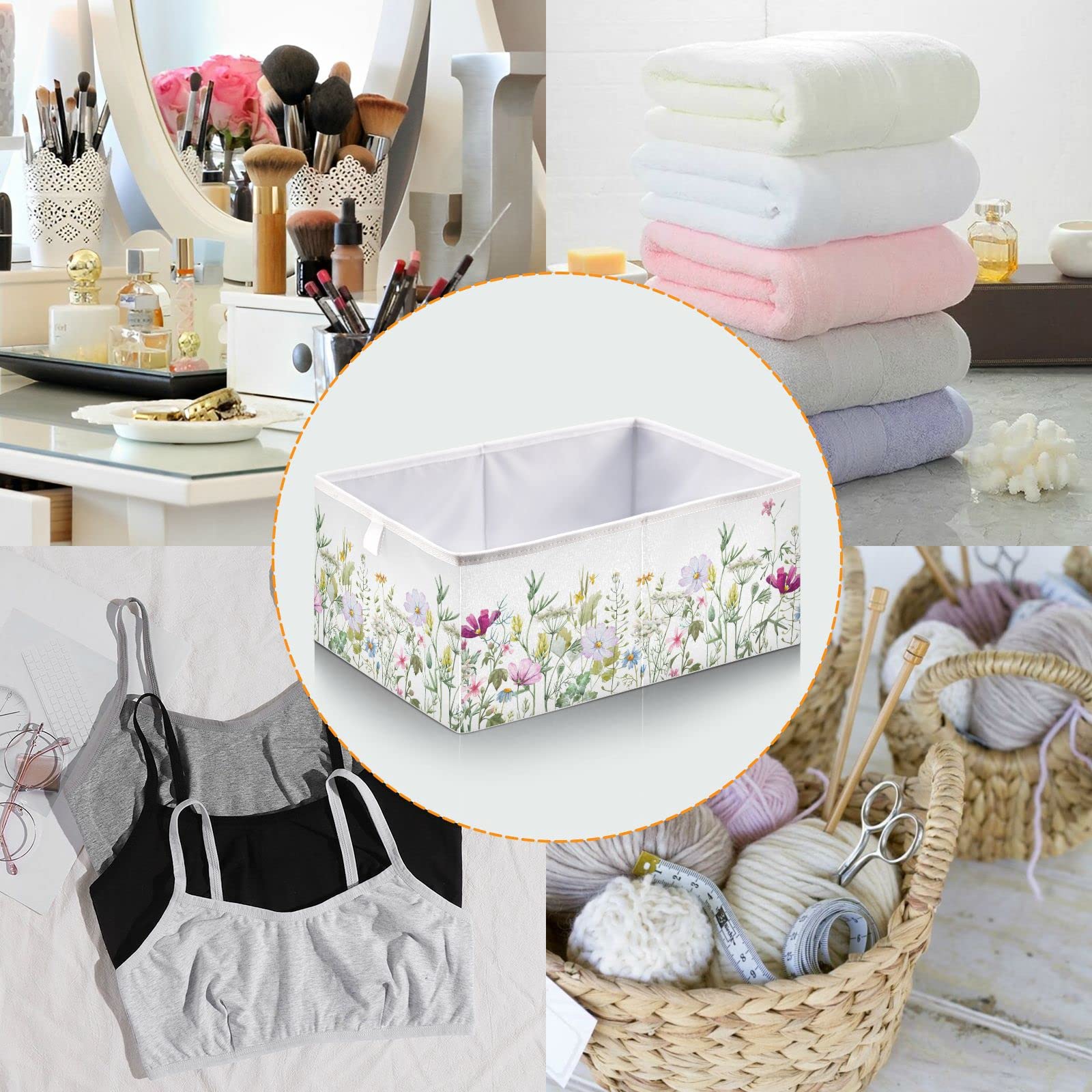 Qilmy Wildflowers Cube Storage Bin Large Foldable Storage Basket Organizer Bins for Home Office