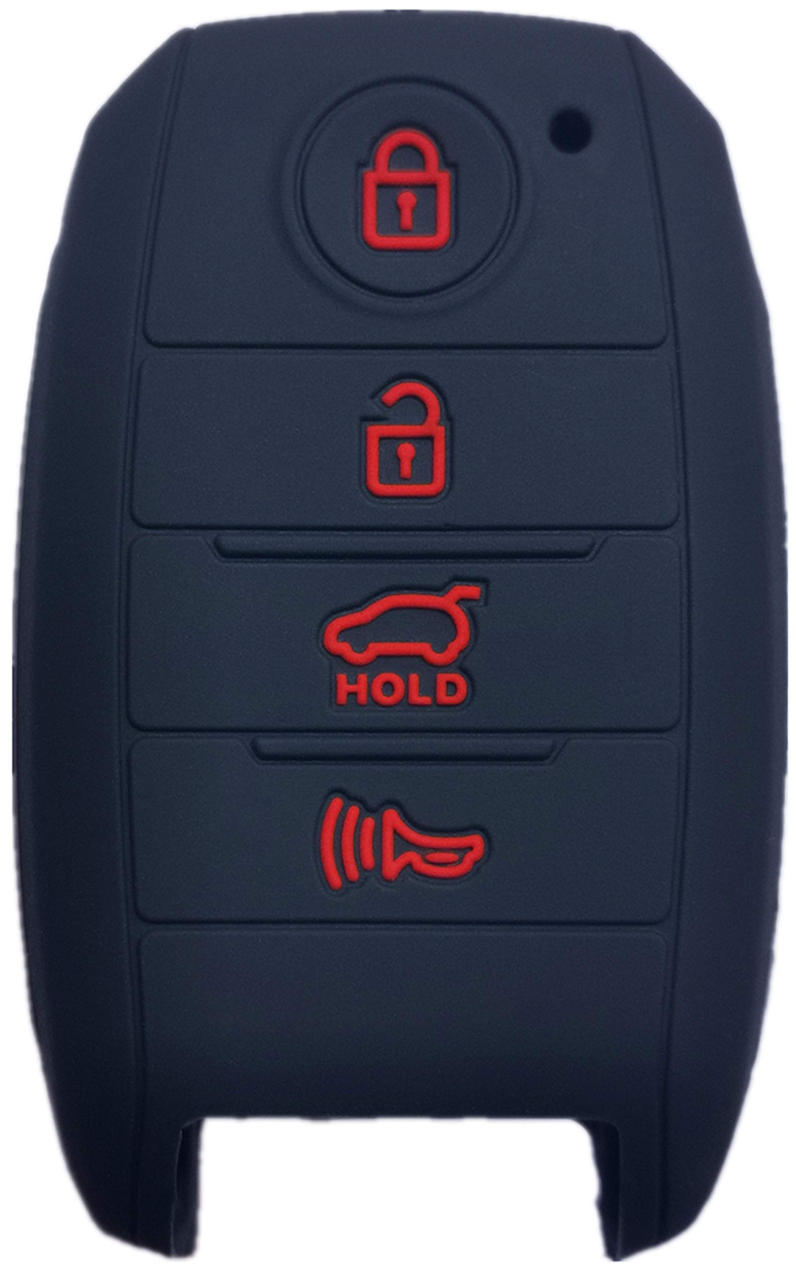 RUNZUIE Silicone Keyless Entry Remote Smart Key Fob Cover Case Protector Shell Fit for Kia K3 Optima Cerato Forte Sorento Rio Rio5 Soul Black with Red 4 Buttons