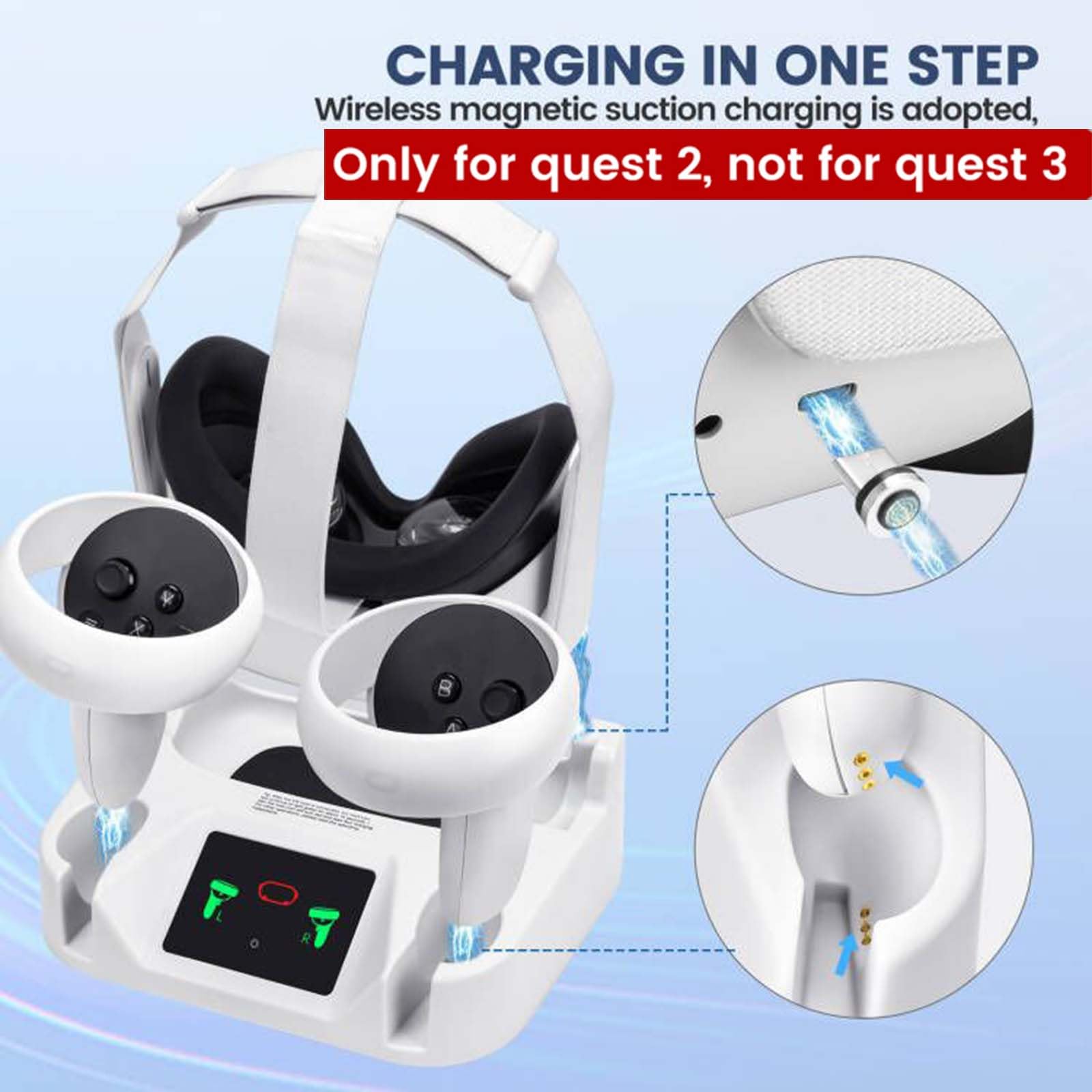 VR Charging Station for Oculus Quest 2 Touch Controller and VR Headset with 2 Rechargeable Batteries