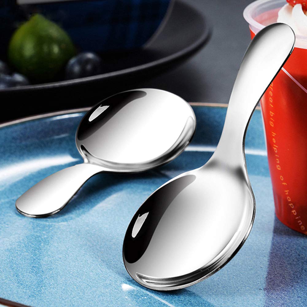 YITAQI Stainless Steel Short Handle Spoons,Small Dessert Cake Sugar Condiment for Kid Children Stirring Spoon Coffeeware Teaspoon Coffee(Silver 3Pcs)