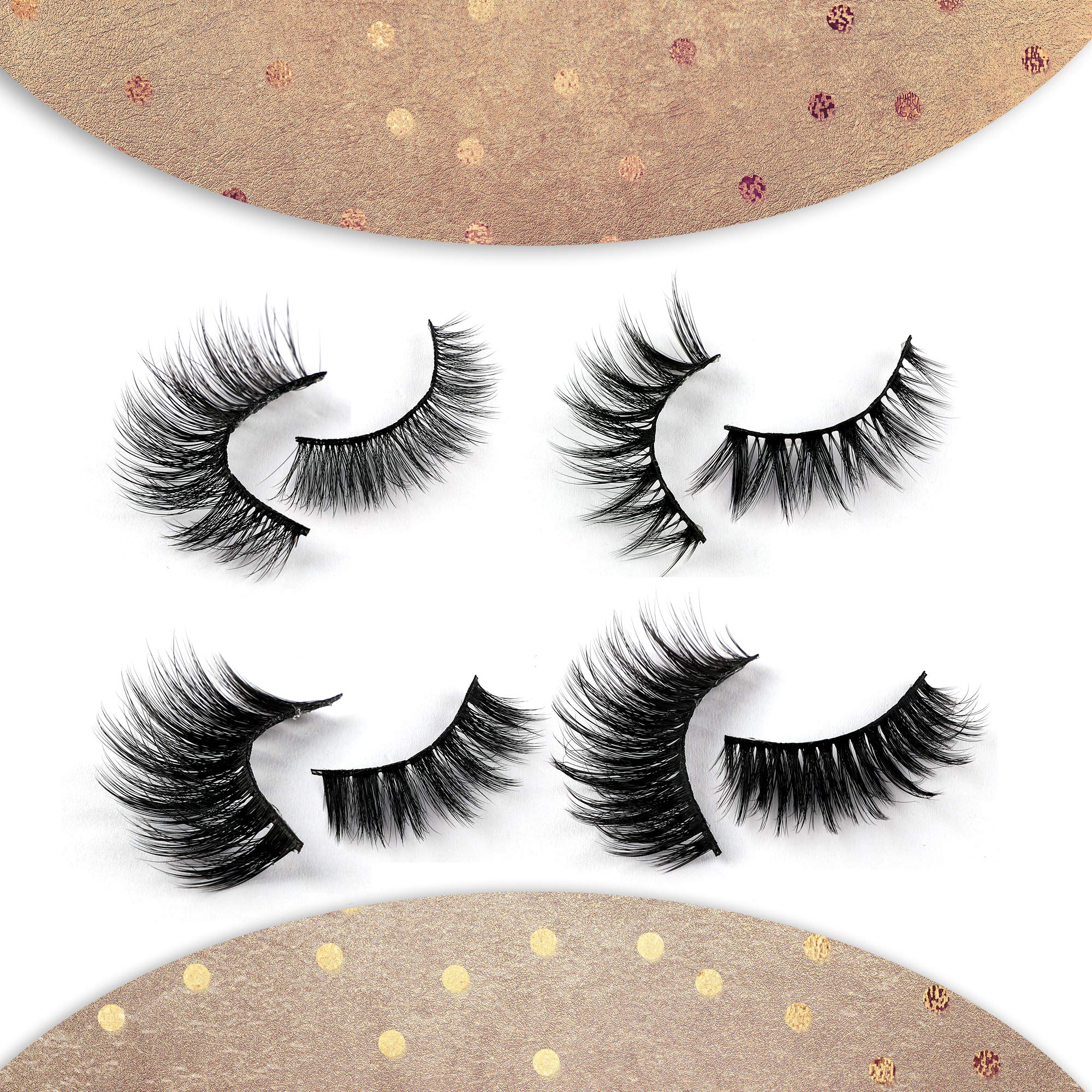 Pawotence 3D Faux Mink Lashes Pack Natural Cat Eye Lashes Wispy 20 Pairs Fake Eyelashes Pack 4 Styles Mixed Soft Lightweight Reusable Handmade False Eyelashes Multipack