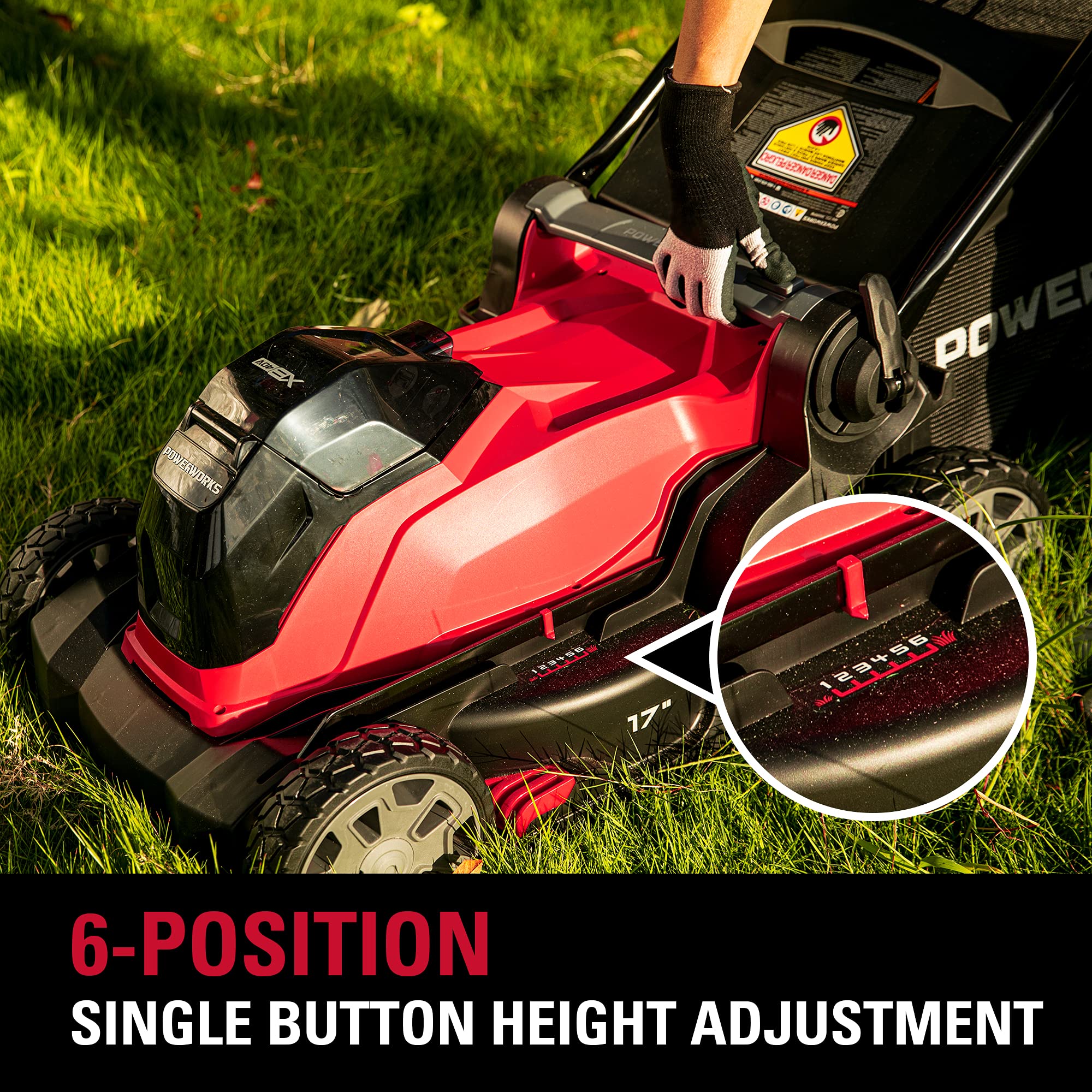 Powerworks 40V 17 inch Cordless Lawn Mower with 4.0 Ah Battery and Charger Included