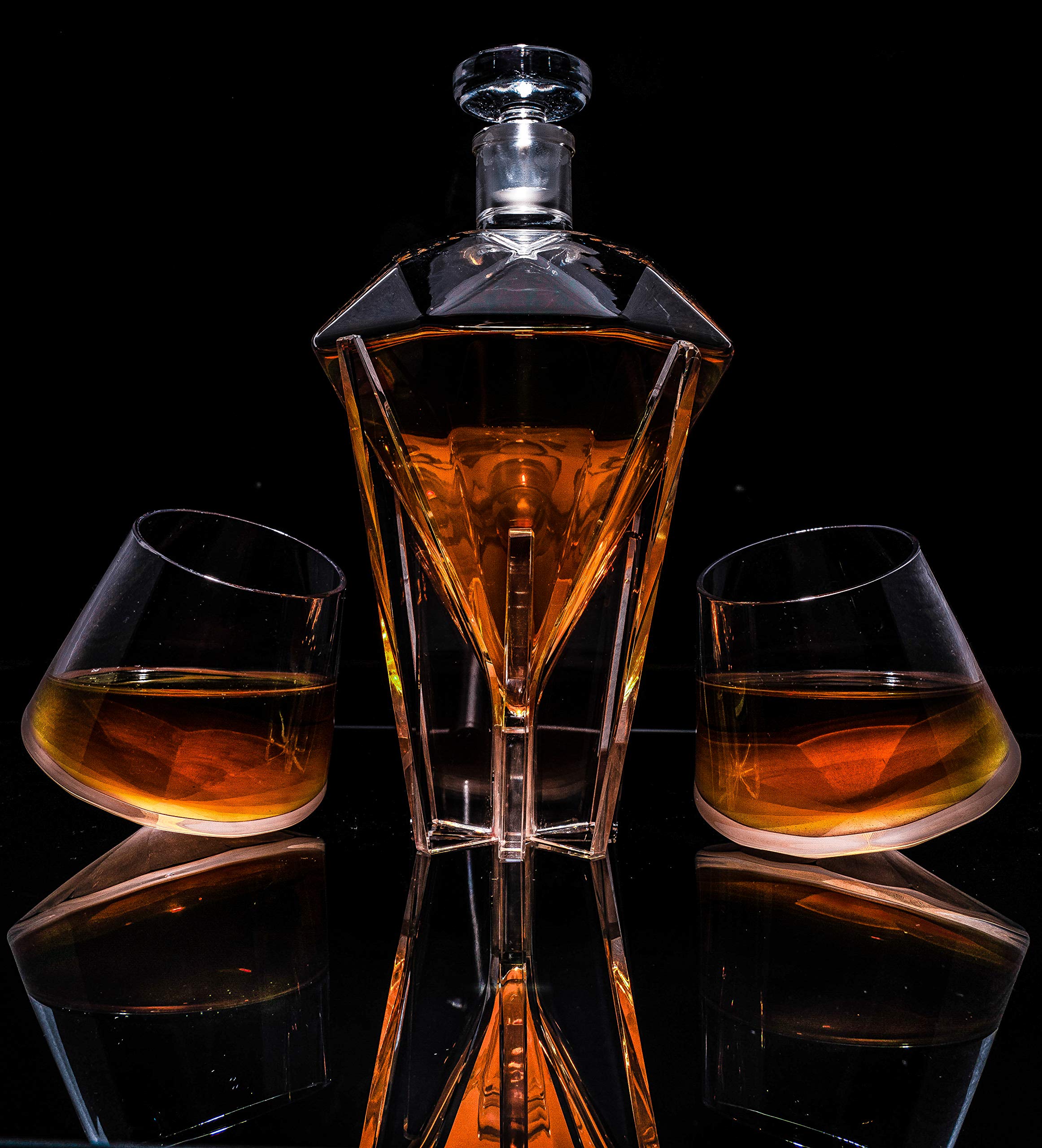 The Wine Savant Diamond Whiskey Decanter l With 2 Diamond Glasses Decanter Set, Diamond Wine Glass Holding Base With 2 Diamond Glasses Liquor, Scotch, Rum, Bourbon, Vodka, Tequila