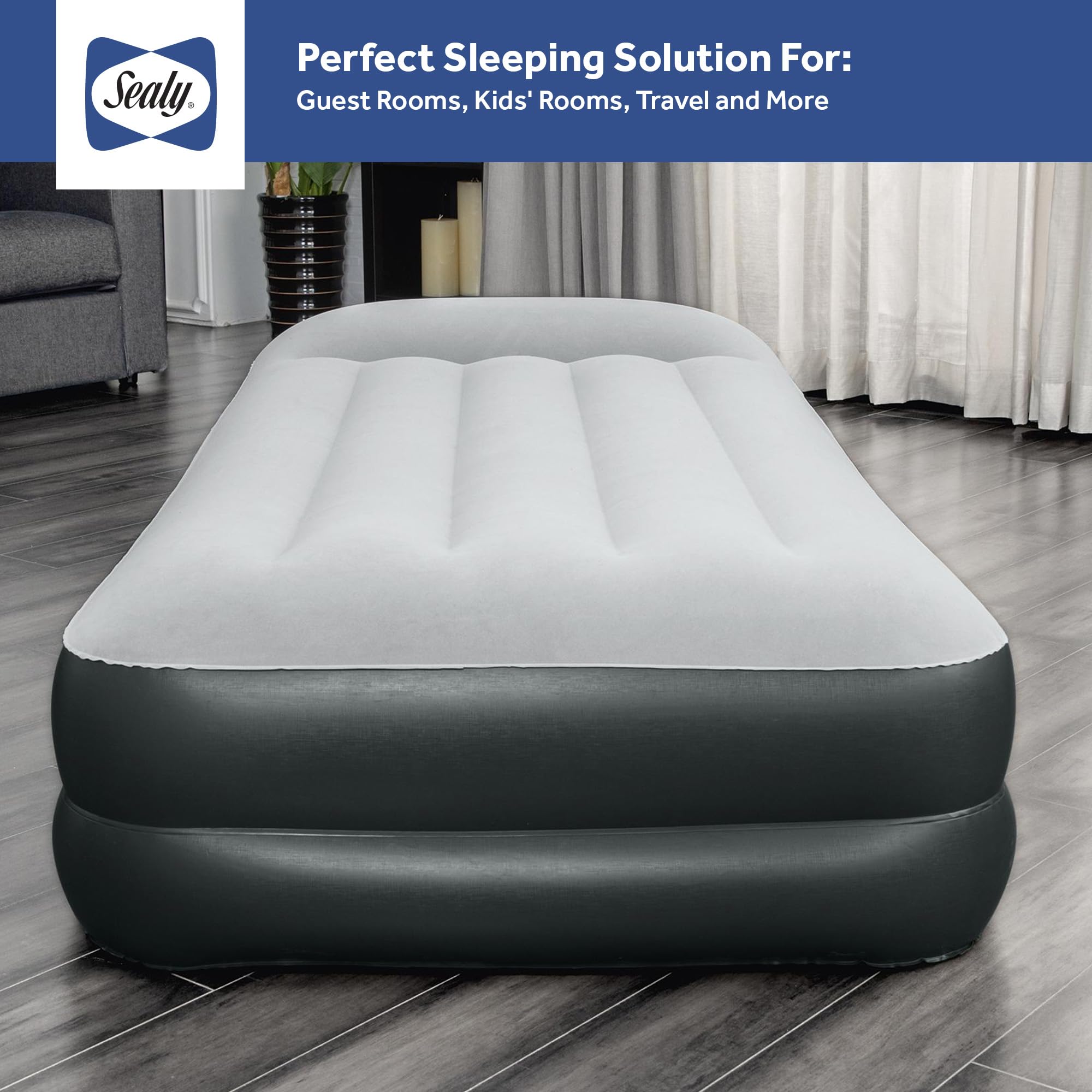 Sealy Tritech 16” Twin Sized Inflatable Air Mattress Bed with Built-in Pump, Storage Bag, and Repair Patch for Indoor and Outdoor Use