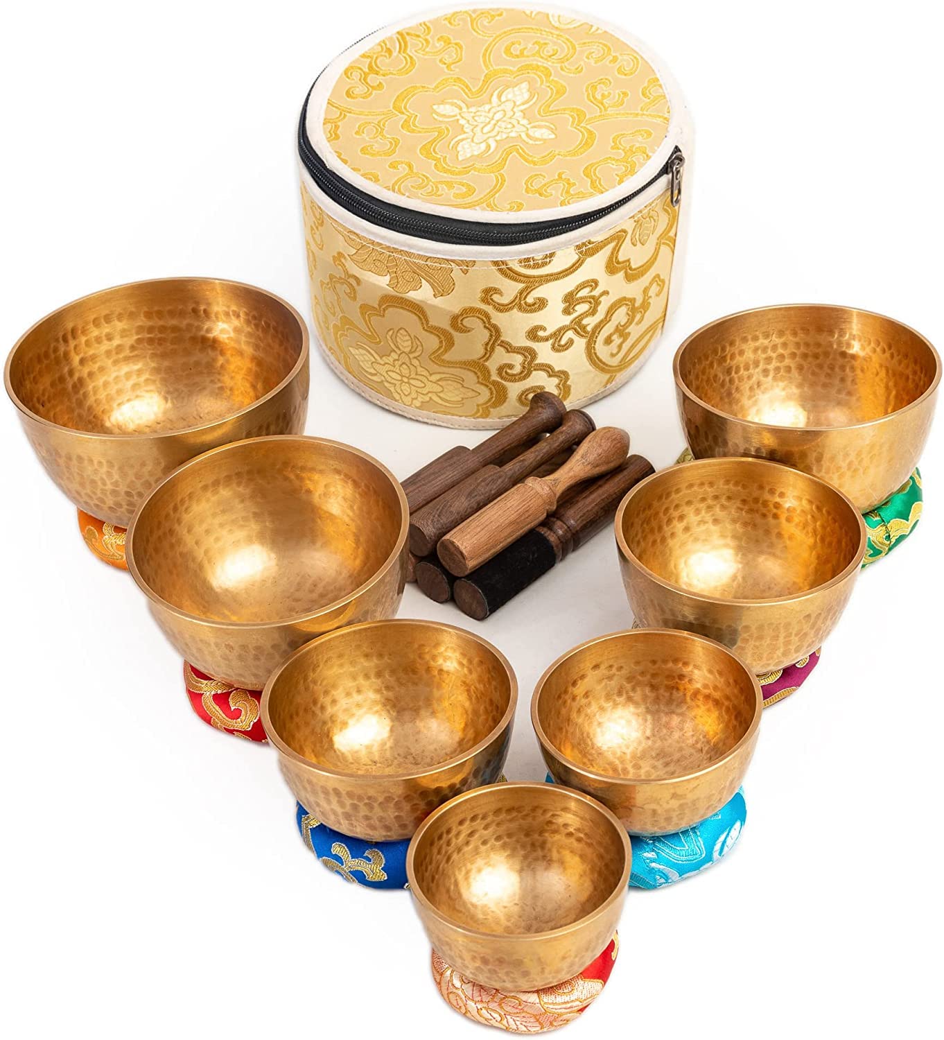 Tibetan Singing Bowls Set Of 7 for Meditation Mindfulness with Carry Box by Himalayan Bazaar