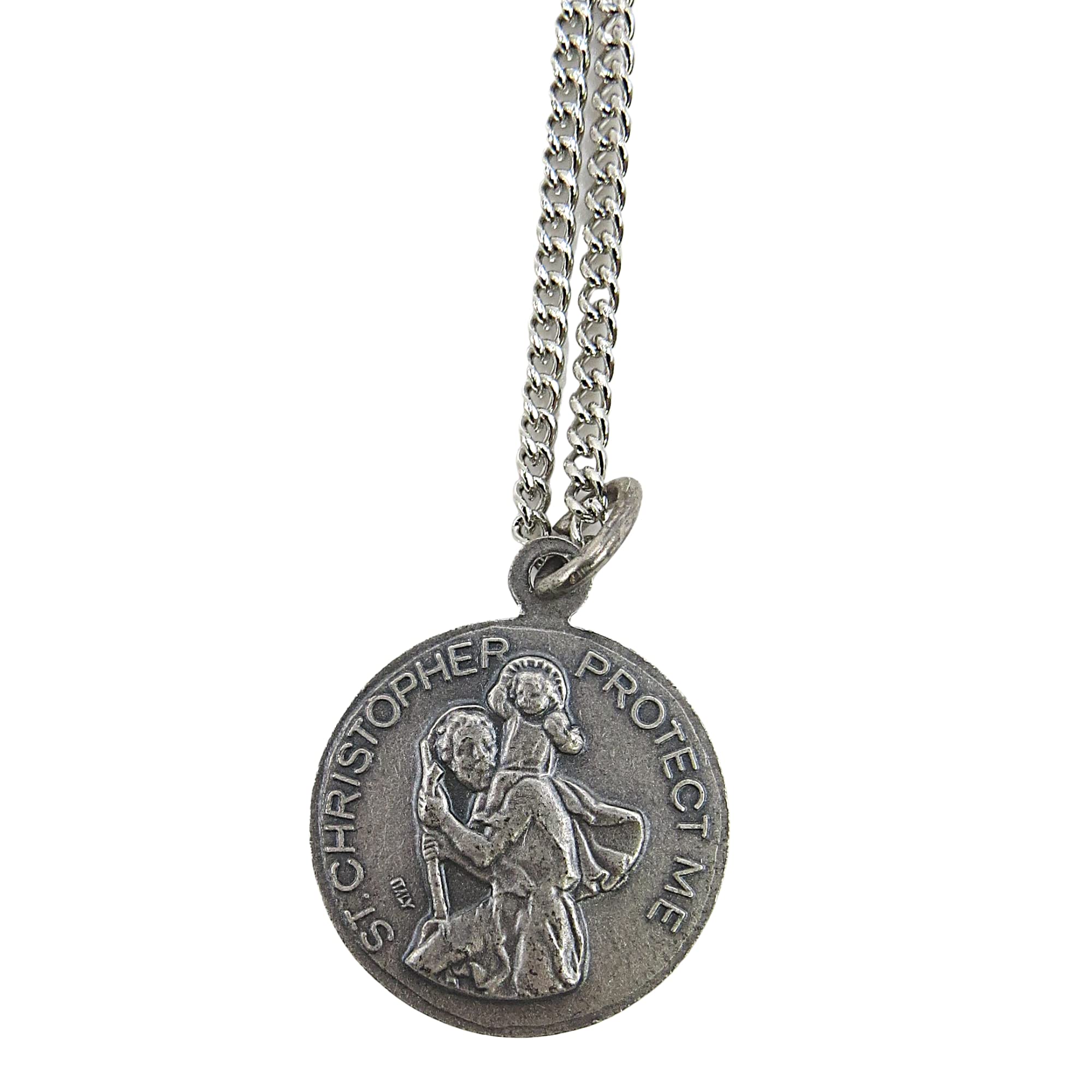 Nickel Silver Saint Christopher Lacrosse Athlete Sports Medal Pendant, 3/4 Inch