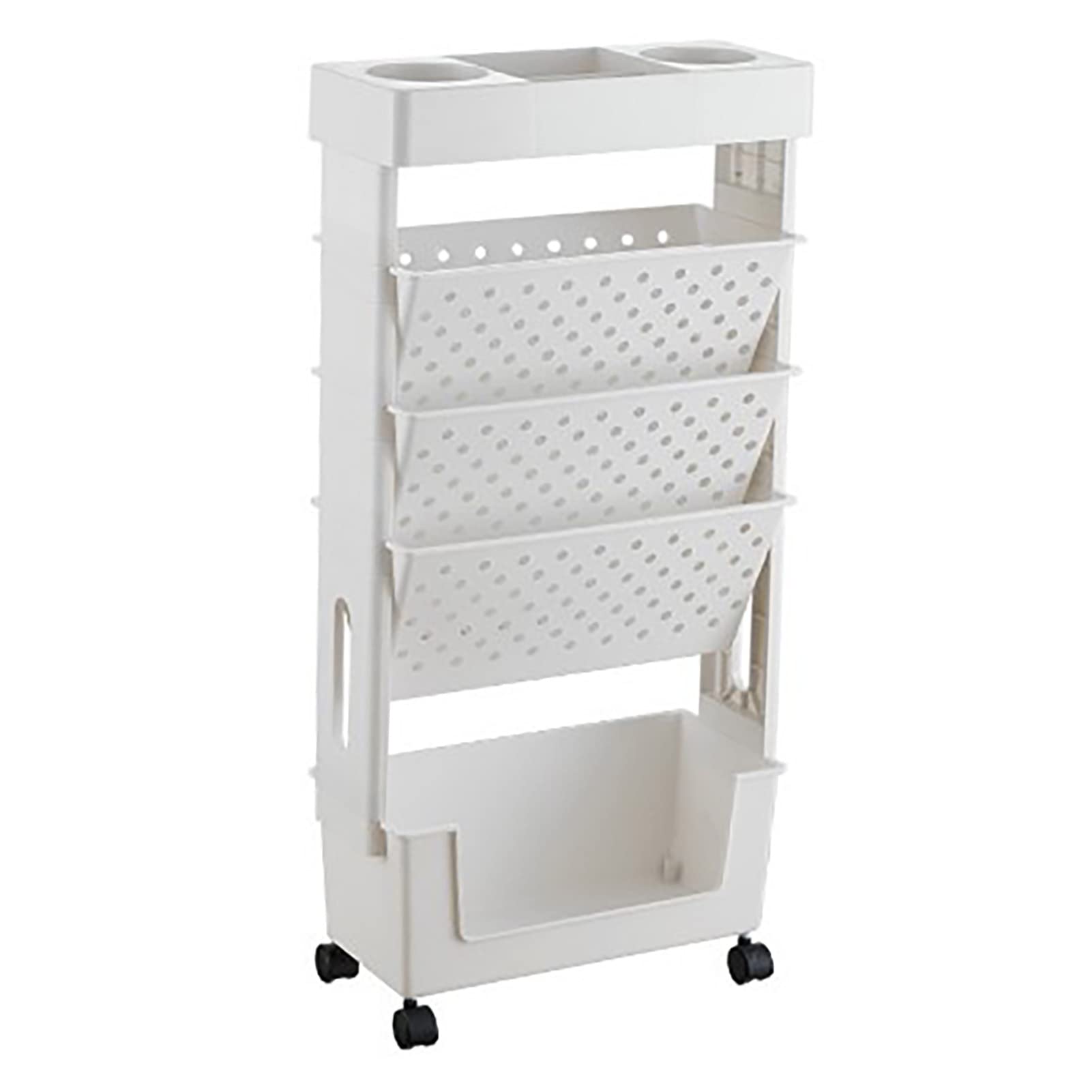 Movable Bookshelf Cart, 5 Tier Metal Rolling Cart, Multifunctional 5 Tier Rolling Cart Storage Organizer with Wheels, Storage Cart for Kitchen, Bathroom, Living Room, Office (White)