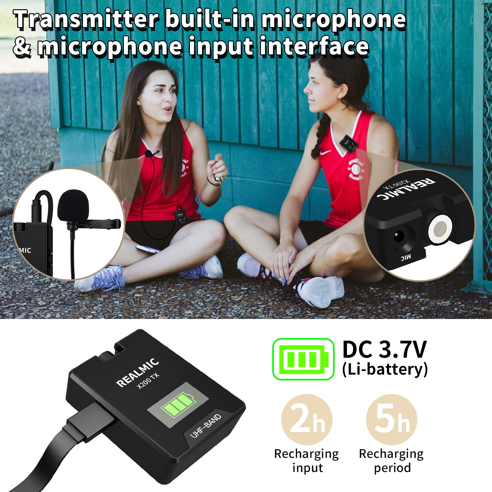 UHF Wireless Lavalier Microphone System 100-Channel Professional Dual Lapel Microphone Compatible with iPhone,Ipad,Android Smartphones DSLR Camera, for Video Recording, YouTube,Interview,Vlogging,Live