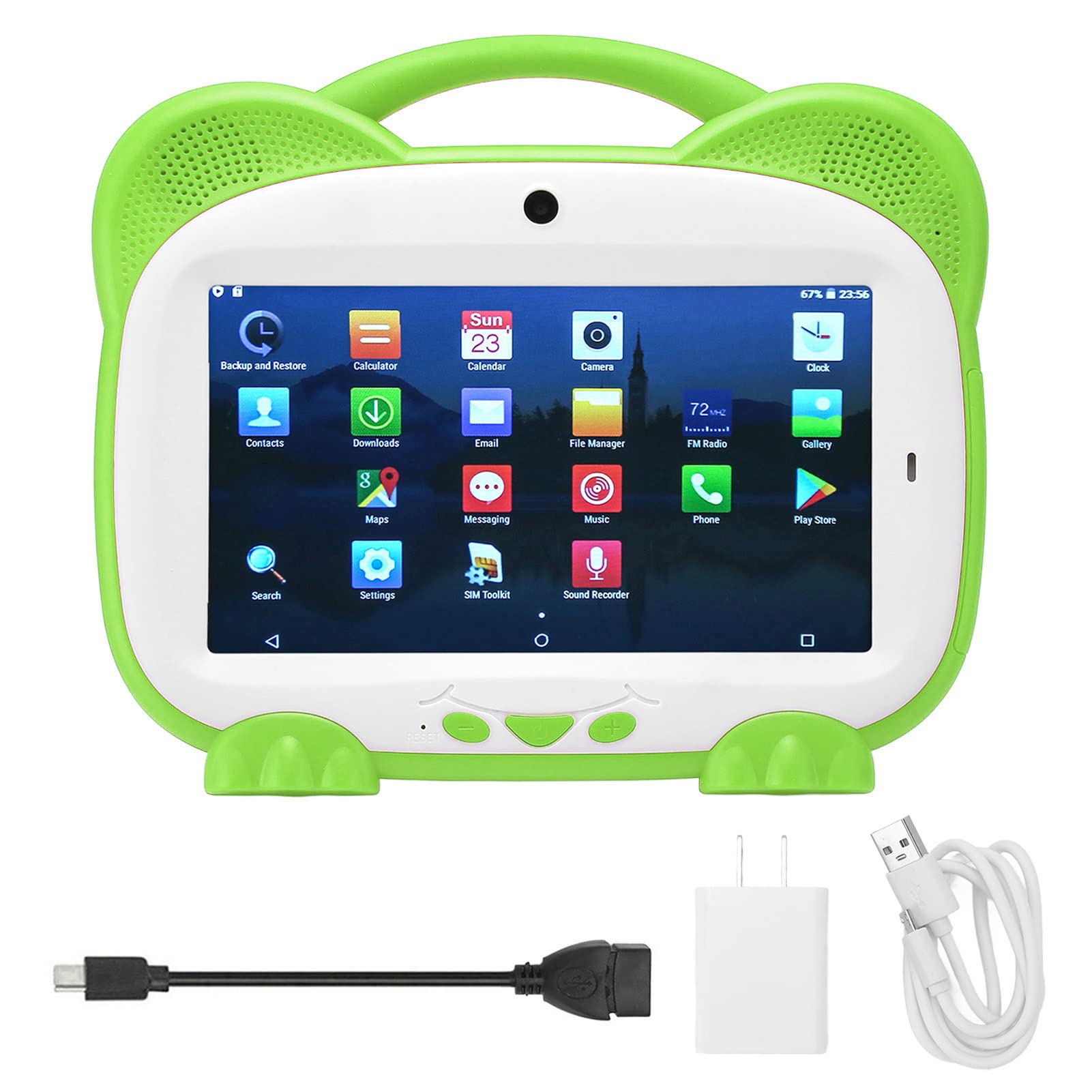 Qinlorgo Tablet PC for Kids, 5500mAh US Plug 100‑240V Support WiFi 7 Inch HD 1080P Kids Tablet for Boys (Green)