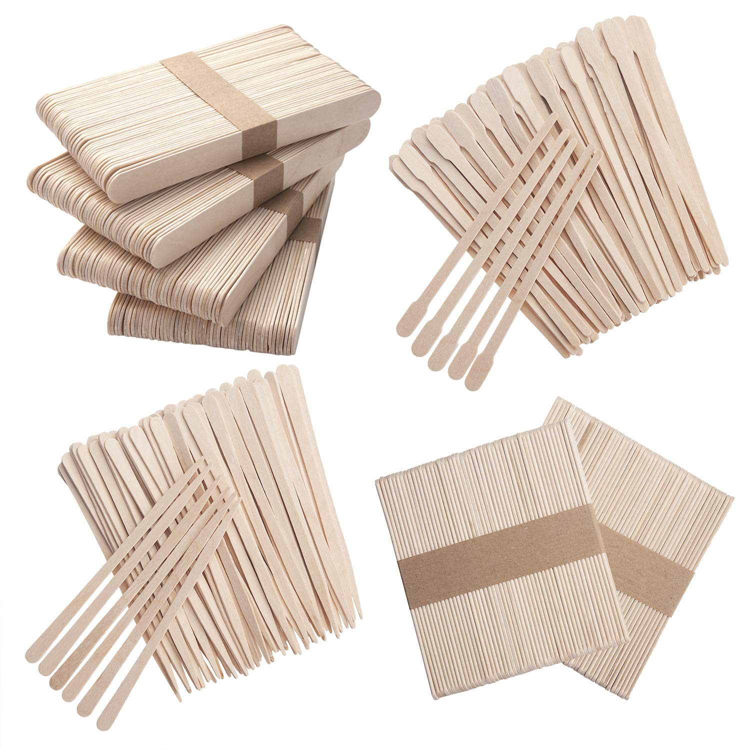 ONUPGO 4 Style Assorted Wax Stick Wooden Spatulas Applicator Sticks Wood Waxing Craft Sticks for Hair Removal Eyebrow, 600 Pieces