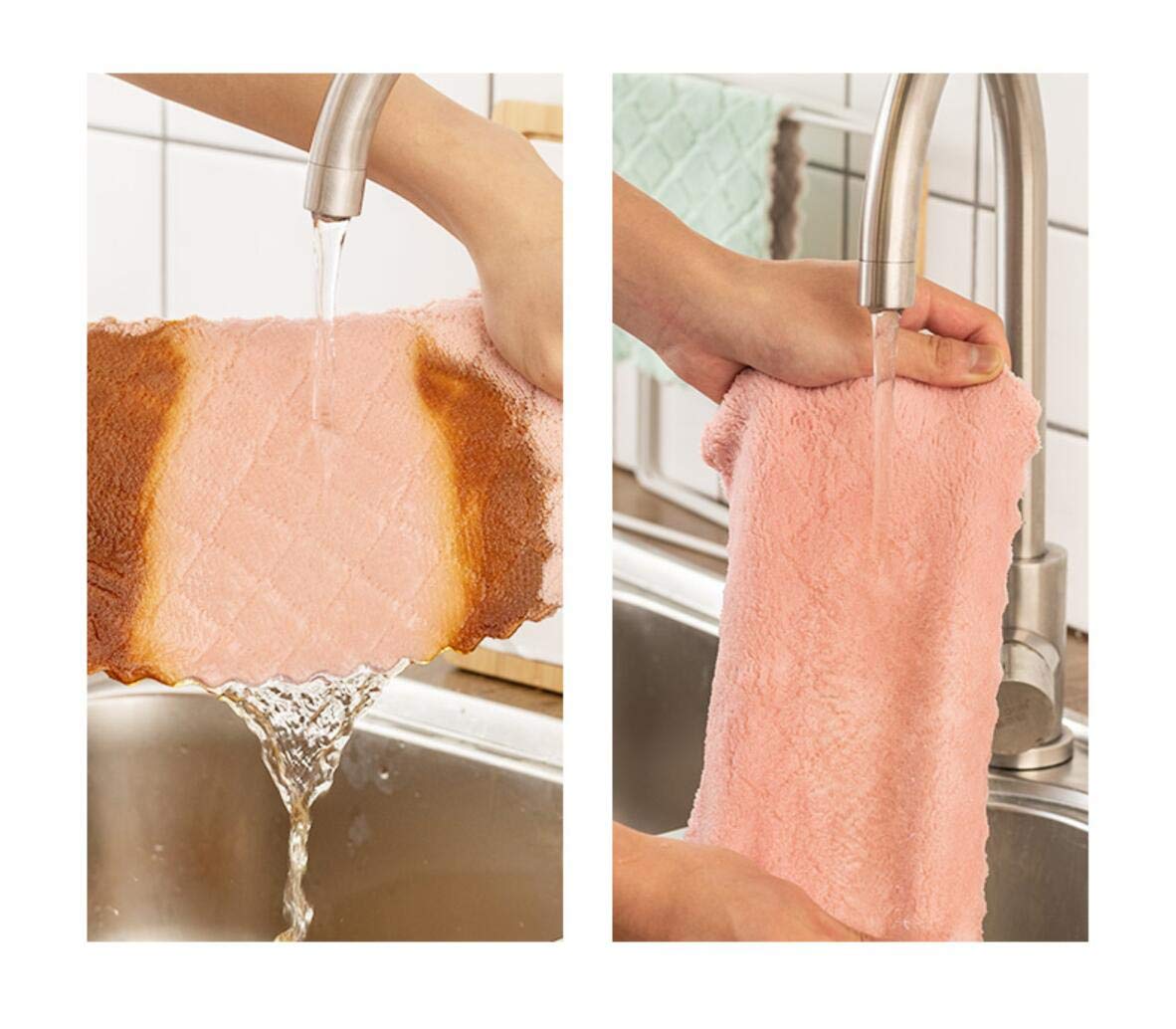 Uprola Direct 4PCS Dish Cloths, Premium Super Absorbent Coral Fleece Thickening Kitchen Tea Towels, Machine Washable Fast Drying