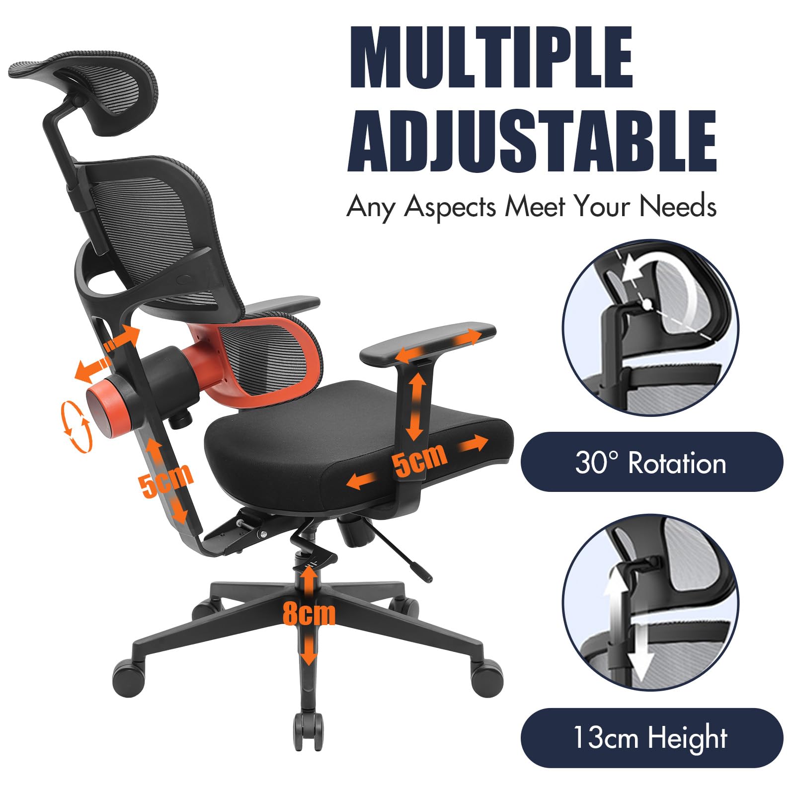 Newtral Ergonomic Office Chair, Computer Desk Chair, Reclining High Back Mesh Chair with Footrest, Unique Adjustable Lumbar Support Headrest, 4D Armrest Lumbar Support Backrest for Office Home Gaming