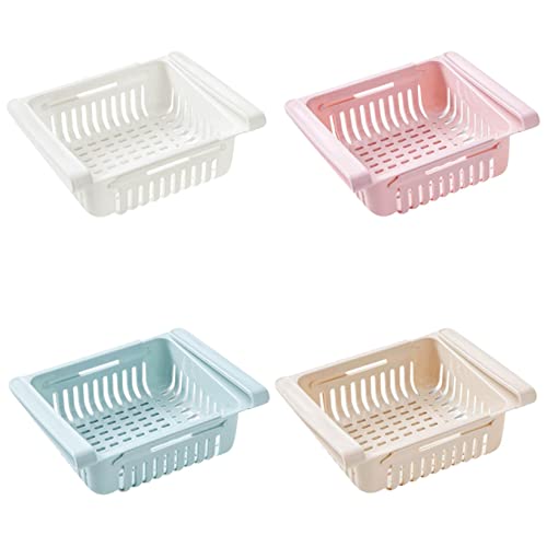 Refrigerator Drawer Storage Box, Retractable Storage Shelf, Kitchen Telescopic Hanging Fridge Drains Basket, Fruit Vegetable Tray (Blue)