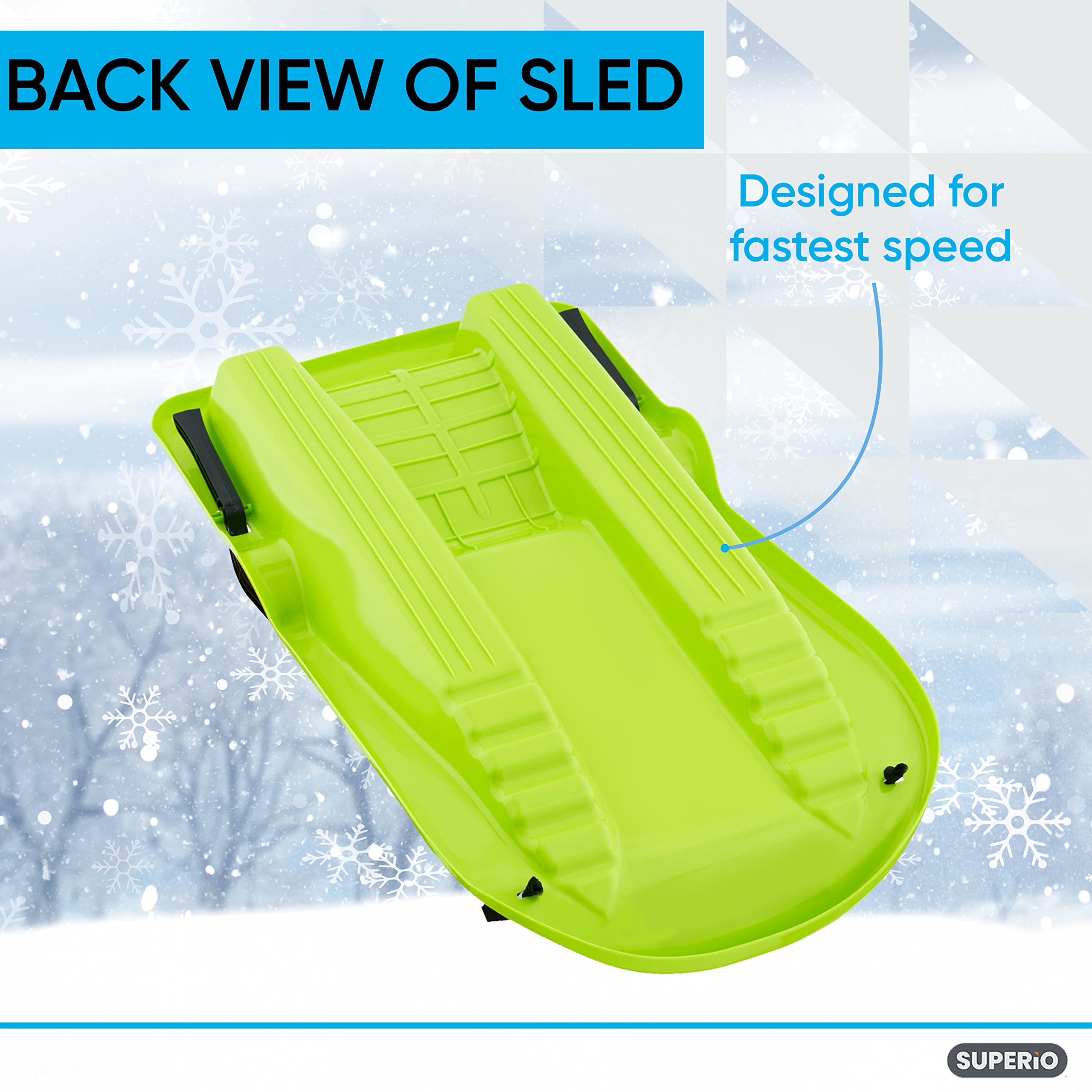 Superio Downhill Snow Sled with Brake Handles for Kids, 35β Toboggan Plastic Sleigh with Pull Rope, Green. (2)
