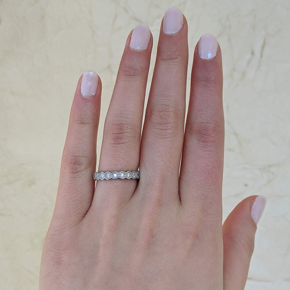 TwoBirch 18k White Gold Microplated Art Deco Floral Design Duo Bridal Ring Set Engagement Ring and Wedding Band with Cubic Zirconia (SET (2 RINGS), Size 7)