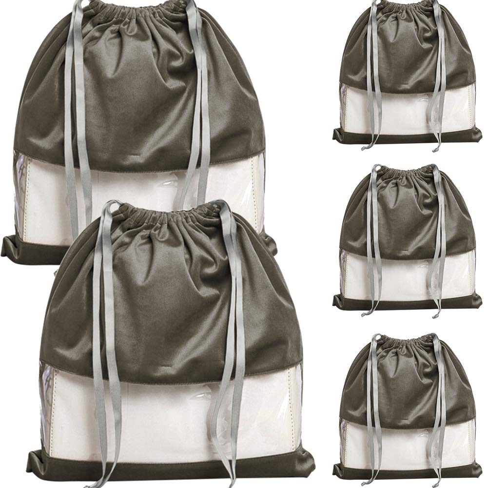 PRACMANU 5PCS Velvet 19.7"x19.7" Handbag Dust-proof Drawstring Bag with Visual Window Clothing Storage Pouch for Closet