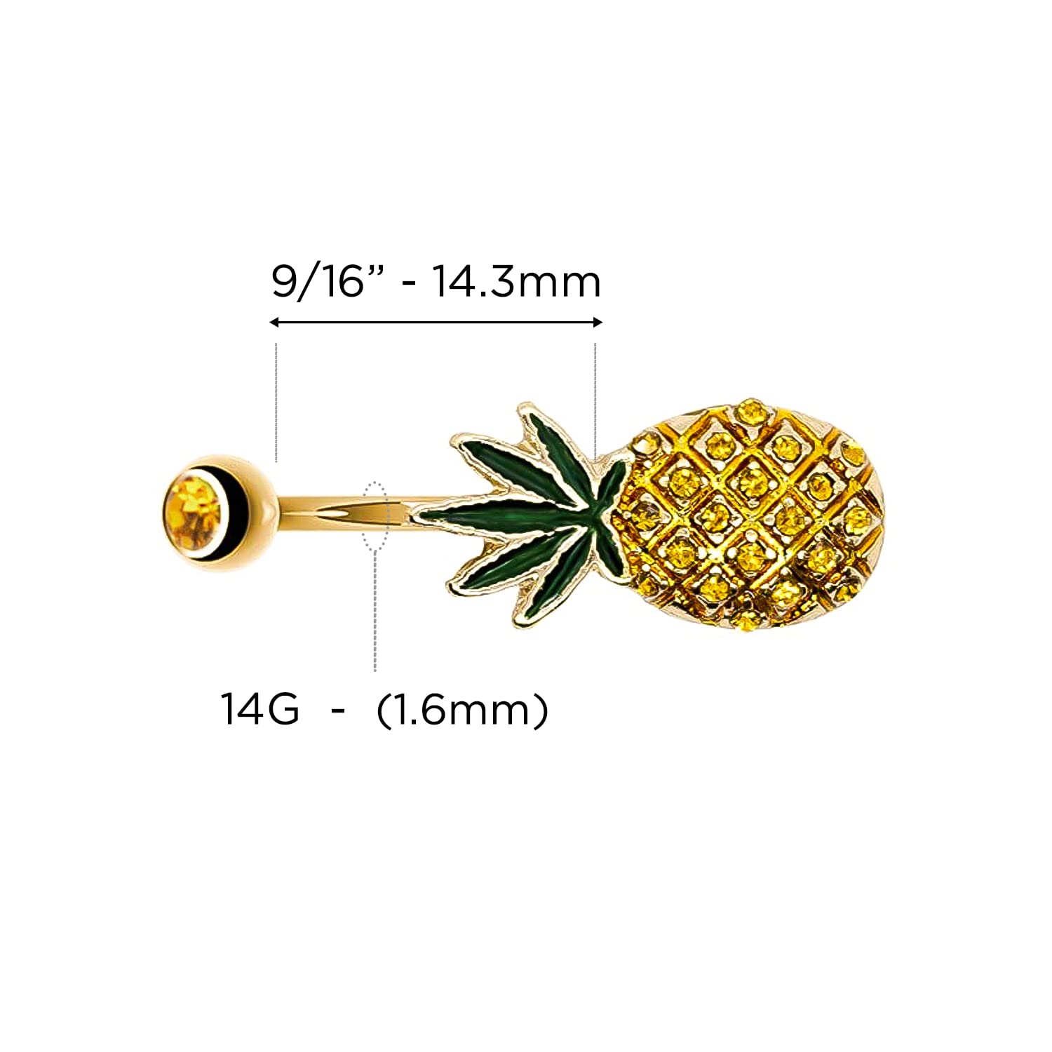 Pierce2GO Gold Pineapple & Weed Marijuana Belly Button Ring - 14G Surgical Steel Pineapple Belly Button Ring - Belly Button Rings Piercing for Women β 7/16β