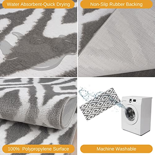 The Sofia Rugs Kitchen Rug Set 2 Piece Absorbent, Non-Slip Kitchen Mats for Floor - Washable Kitchen Runner Rugs and Mats for Bathroom, Laundry Room, Farmhouse Style Gray, 48x20in/30x20in