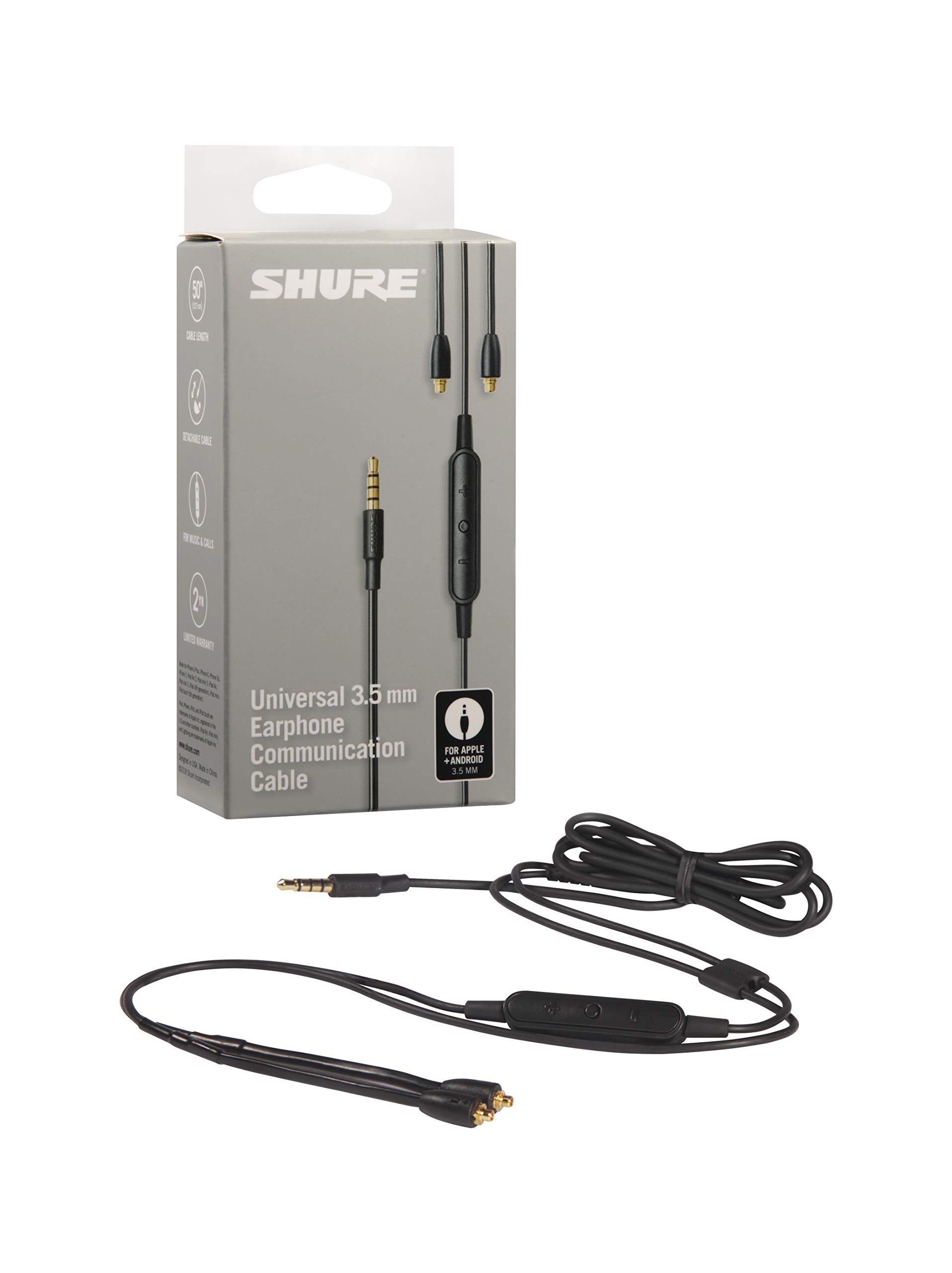 Shure SE535LTD In Ear Wireless Headphones, Red Detachable & Shure Universal Communication Cable For Detachable Se Sound Isolating Earphones, Black