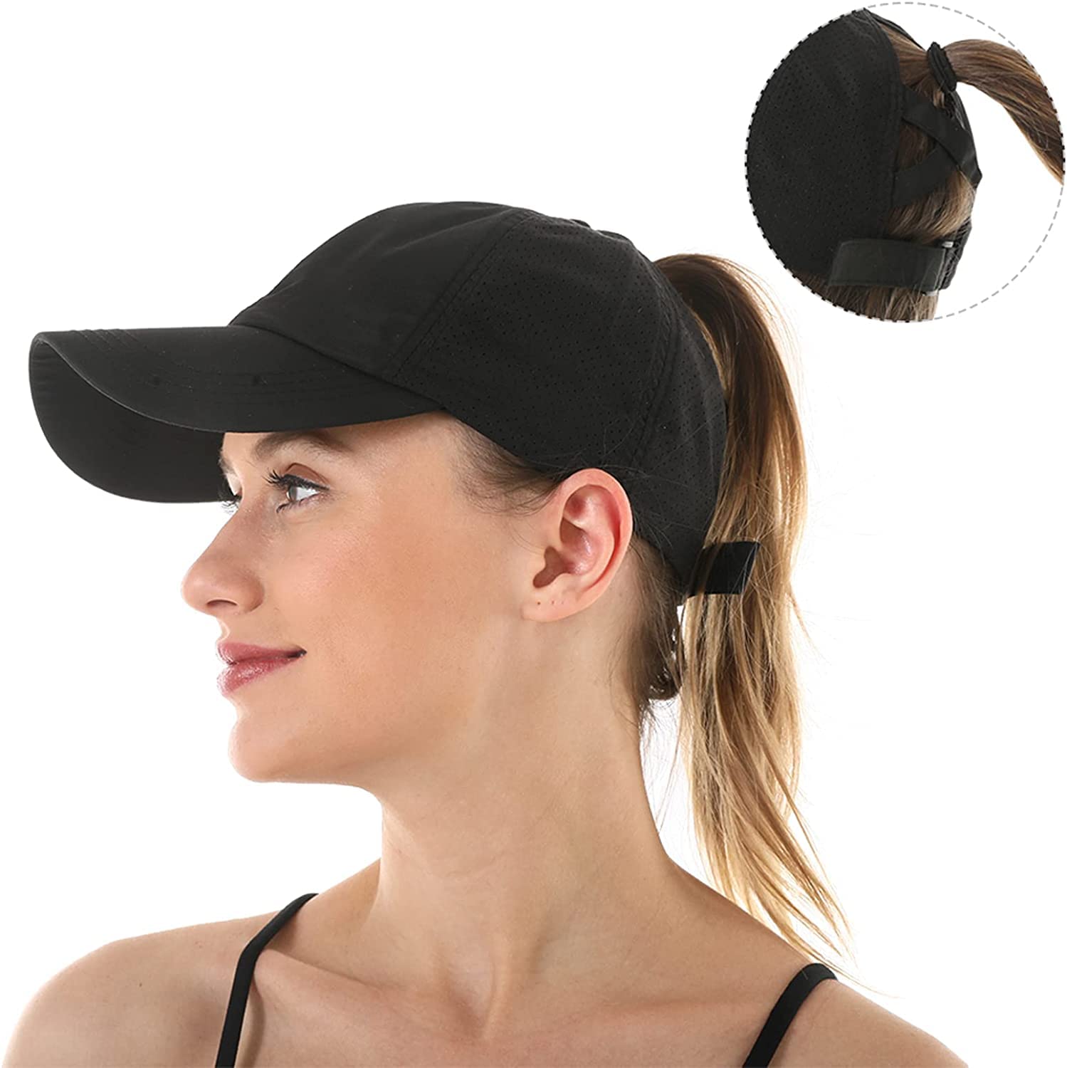 YAGOLD Womens Criss Cross Ponytail Baseball Cap Adjustable High Messy Bun Ponycap Hats Quick Drying Mesh Dad Hat for Outdoor Sports Travel Black