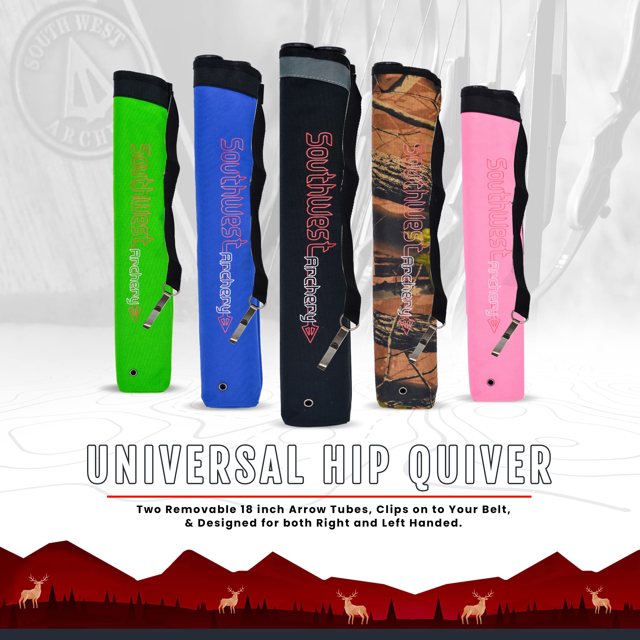 Southwest Archery Universal Hip Quiver - Two Removable 18 inch Arrow Tubes - Clips on to Your Belt β Right and Left Handed - Pink