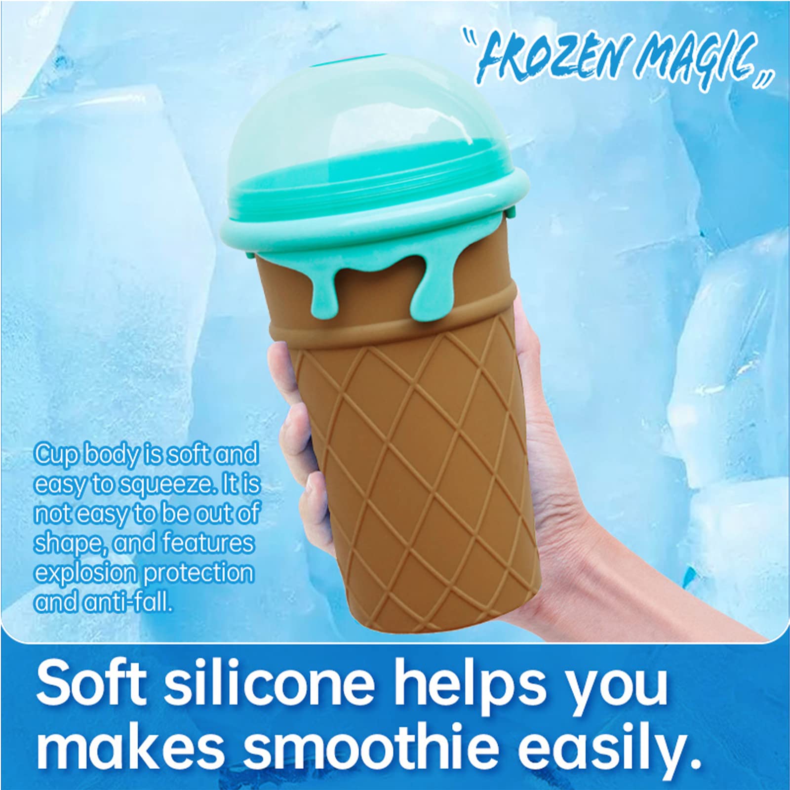 Slushy Cup Slushie Maker Cup Slushy Maker Cups Frozen Magic Slushy Maker Squeeze Cup Ice Cream Maker Slushie Cup Maker Squeeze Slushy Cups 500ML High-capacity(Coffee)