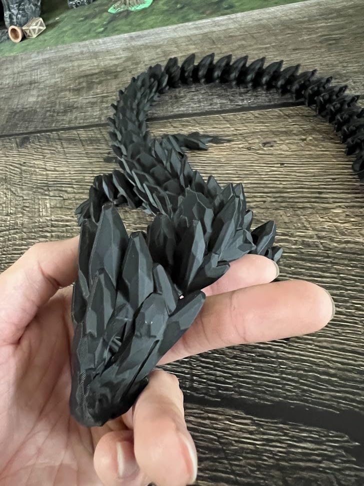 MunnyGrubbers - XL 26" Crystal Dragon Fidget Toy - Heavy Duty - 3D Printed Flexible Articulating Dragon Plastic Collectible Figurine - Surprise Egg Compatible - (Black Dragon)