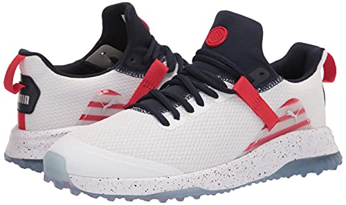 Puma Men's Fusion Evo Stars & Stripes Golf Shoe, White-Navy Blazer-High Risk Red, 7.5