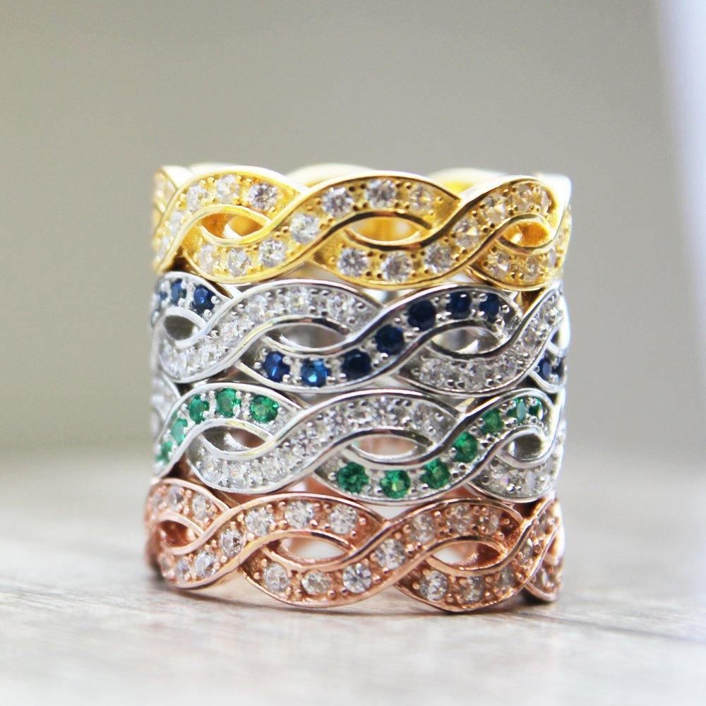 Oxford Diamond Co Rose Gold Plated Infinity Design Eternity Style Band .925 Sterling Silver Ring Sizes 4-12 (Rose-gold-flashed-silver, 8)