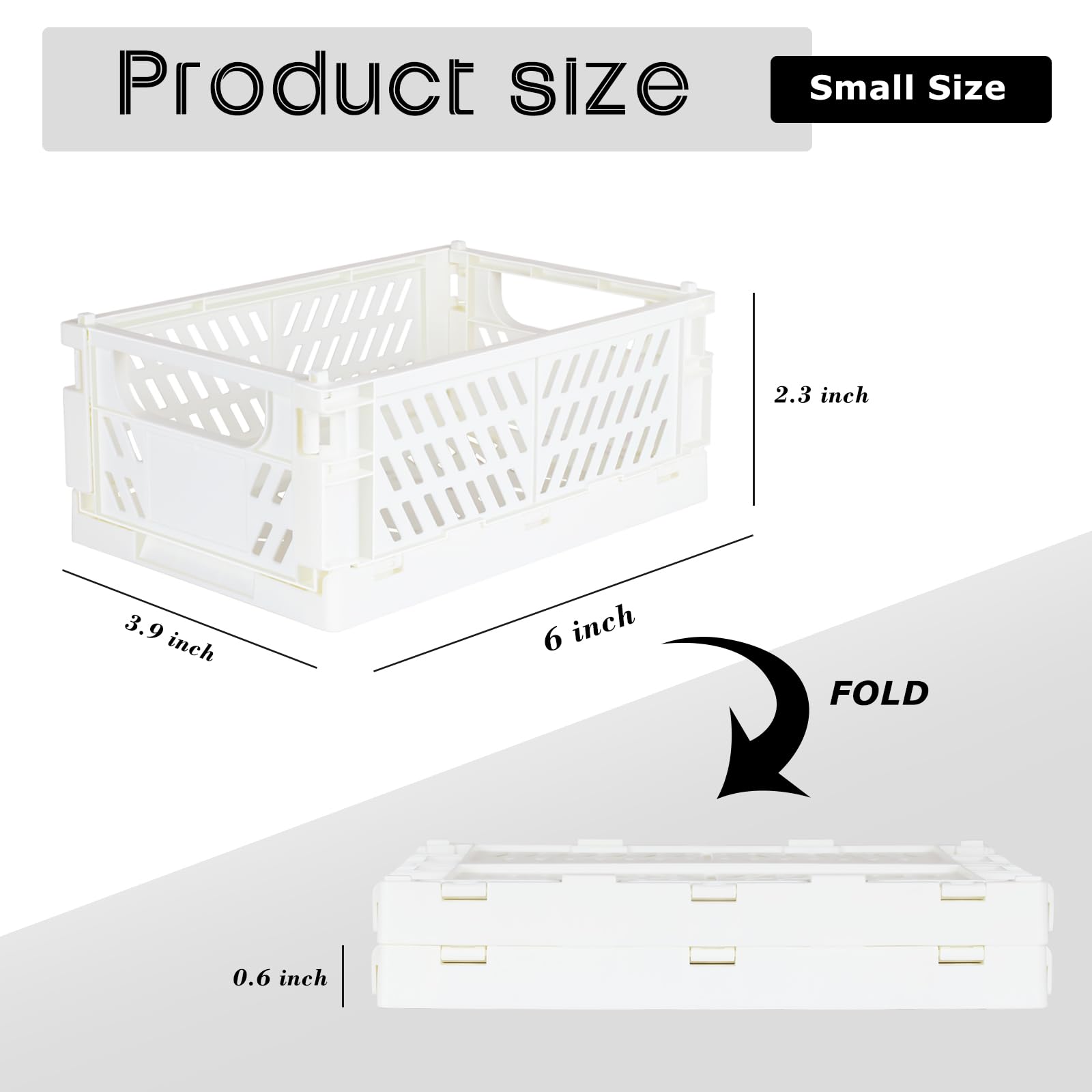 omesy Pastel Storage Crates for Organizing, Mini Plastic Baskets Collapsible for Home Kitchen Bedroom Decor, 5.9" x 3.8" x 2.2" (White)