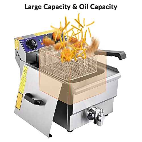 WeChef Commercial Deep Fryer 11.7L Stainless Steel Basket Single Tank Timer Drain Electric Countertop Restaurant Fryer